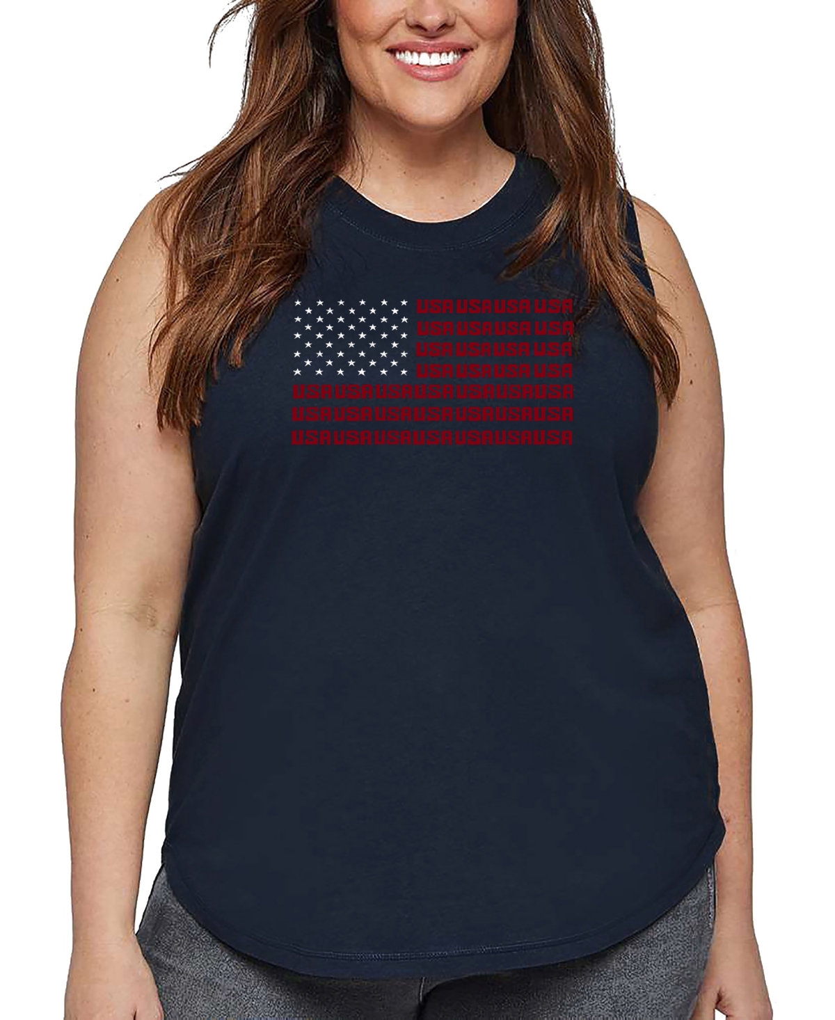 Click here for La Pop Art Plus Size Usa Flag Word Art Tank Top -... prices