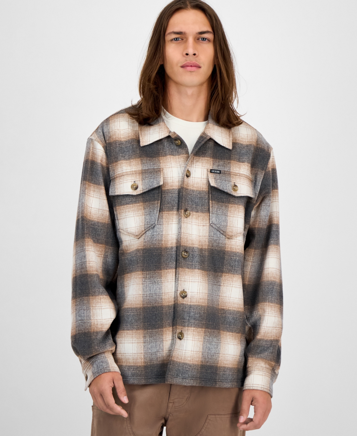 Click here for Guess Mens Long Sleeve Check Button-Front Overshir... prices