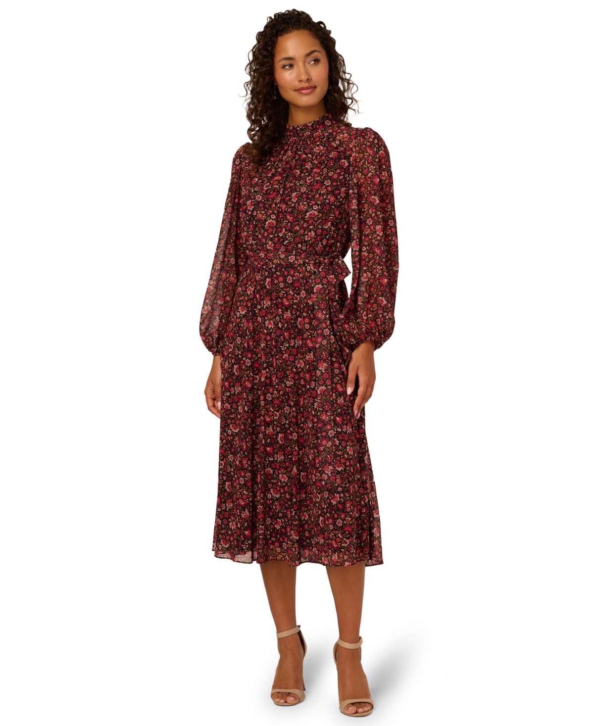 Adrianna Papell Womens Floral Chiffon Midi Dress - Black Multi