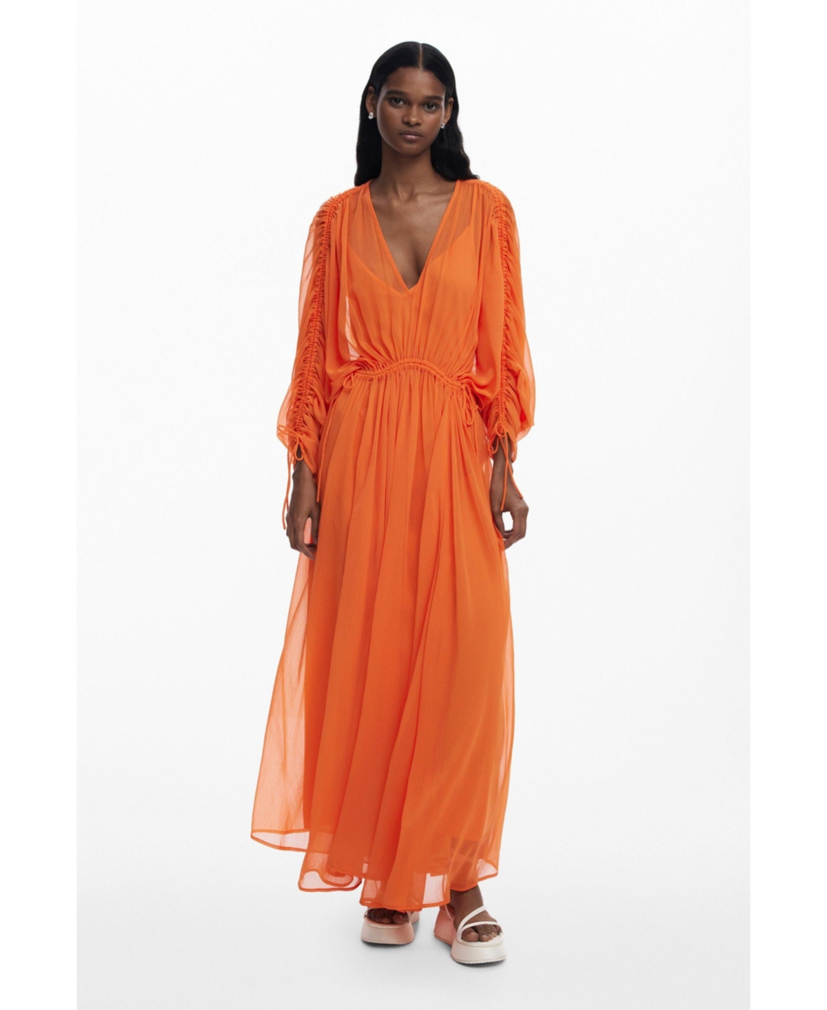 Click here for Desigual Womens Flowy long dress - Orange prices