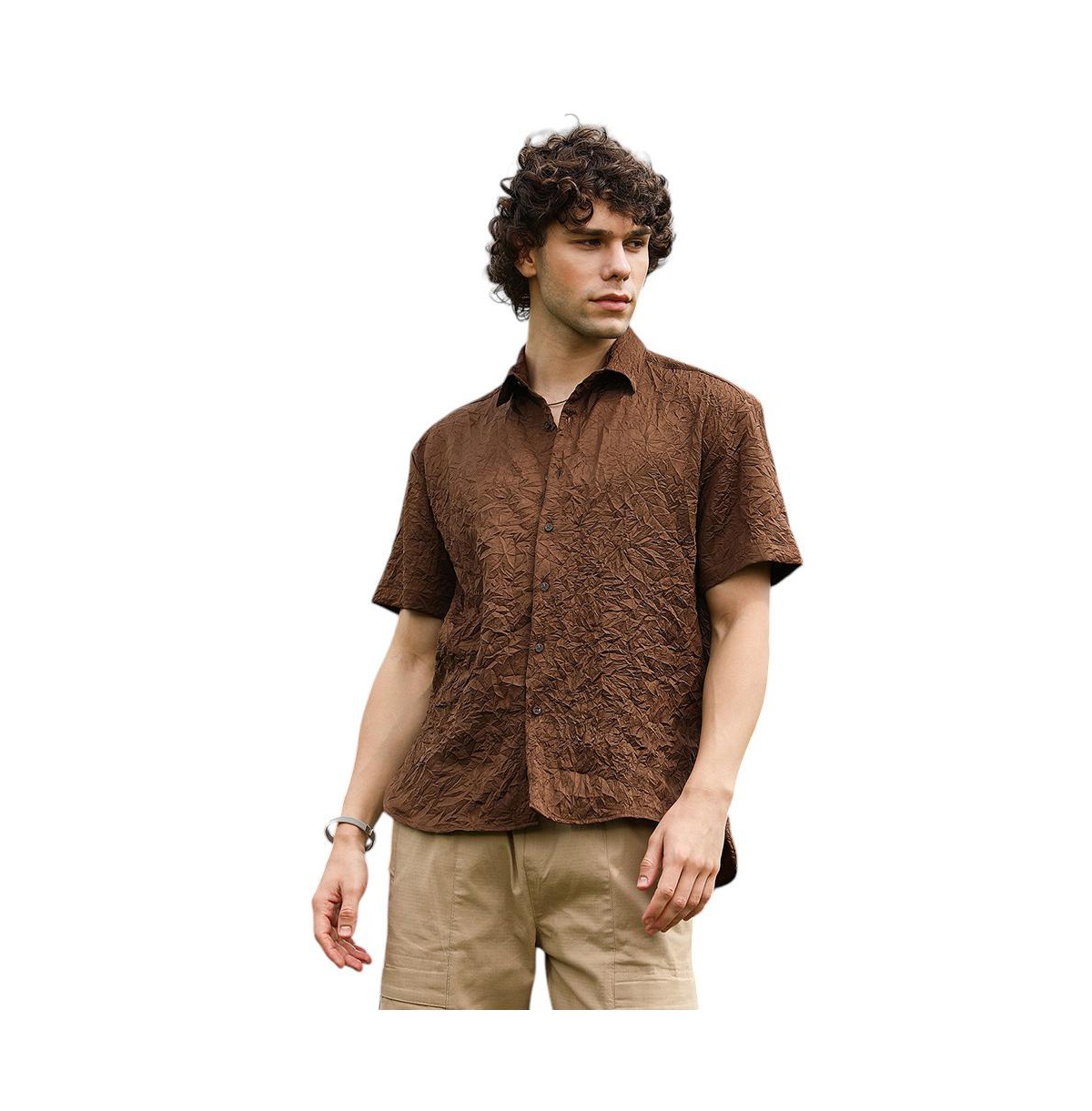Click here for Campus Sutra Mens Crumple-Tactile Shirt - Brown prices