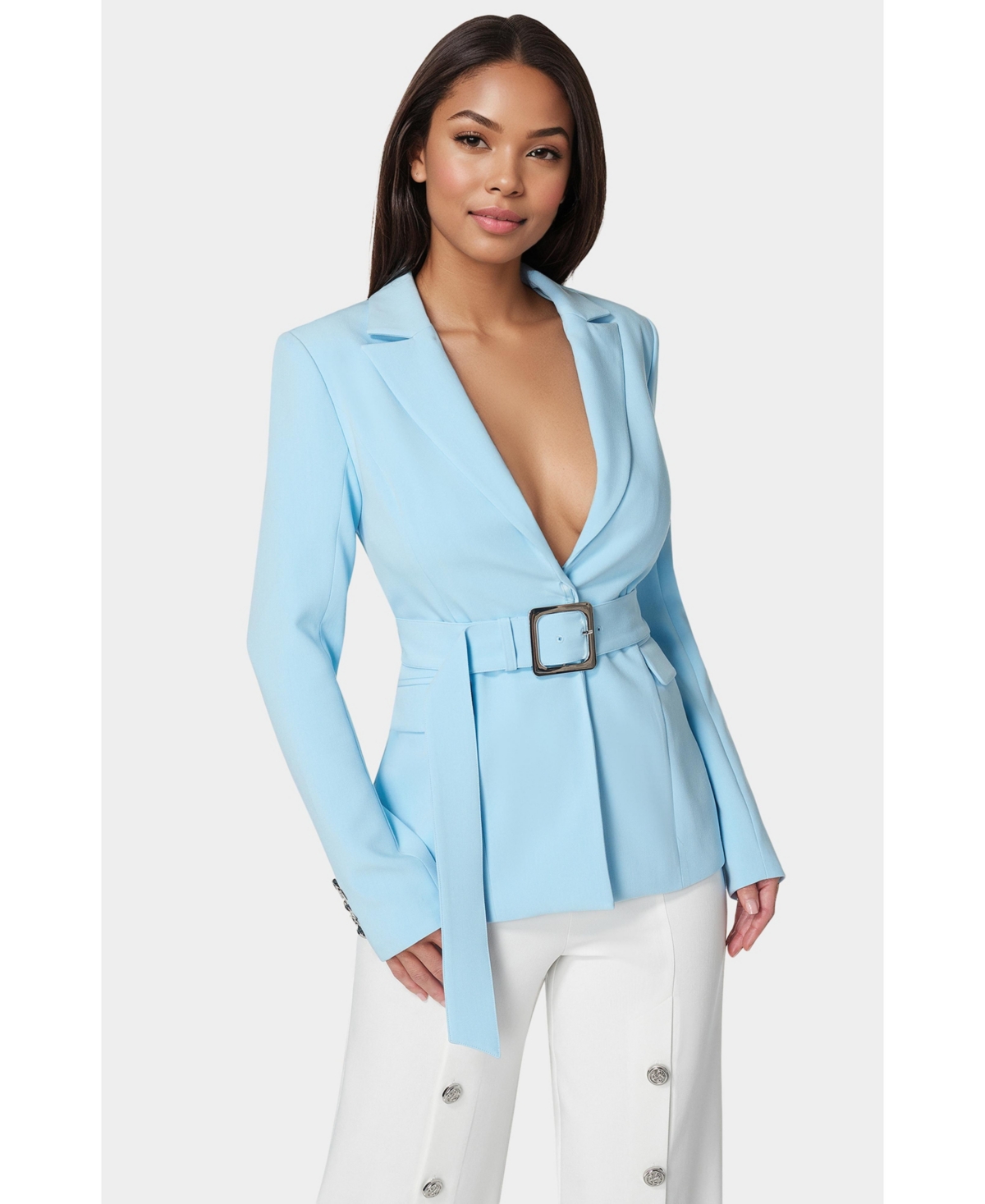 Click here for Bebe Womens Belted Blazer - Clear sky prices
