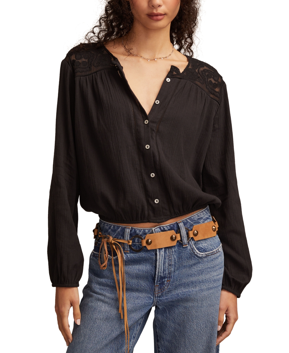 Click here for Lucky Brand Womens Long Sleeve Pintuck Bubble Top... prices