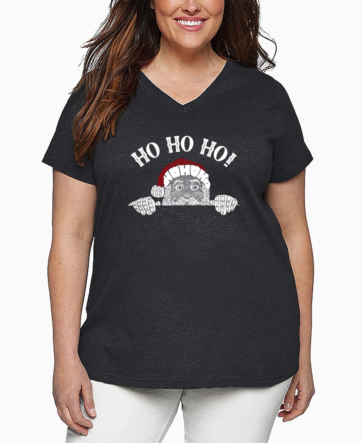Click here for La Pop Art Plus Size Peeking Santa Word Art V-Neck... prices