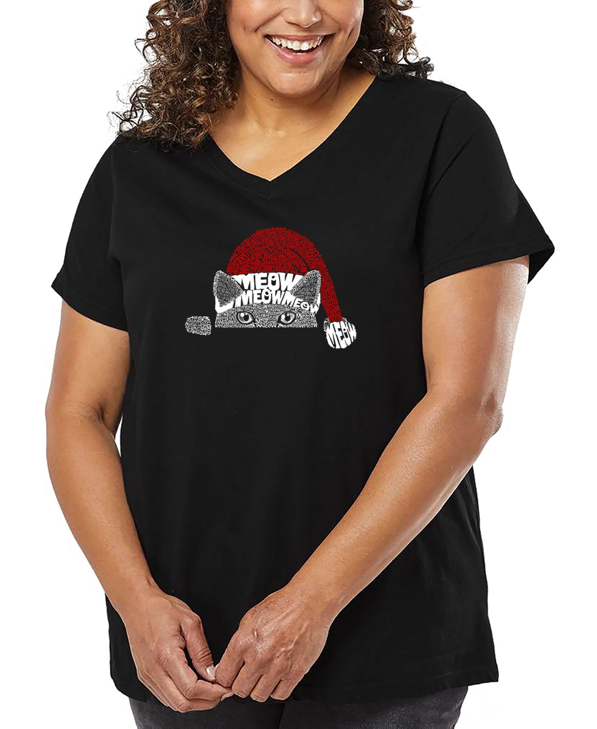 Click here for La Pop Art Plus Size Christmas Peeking Cat Word Ar... prices