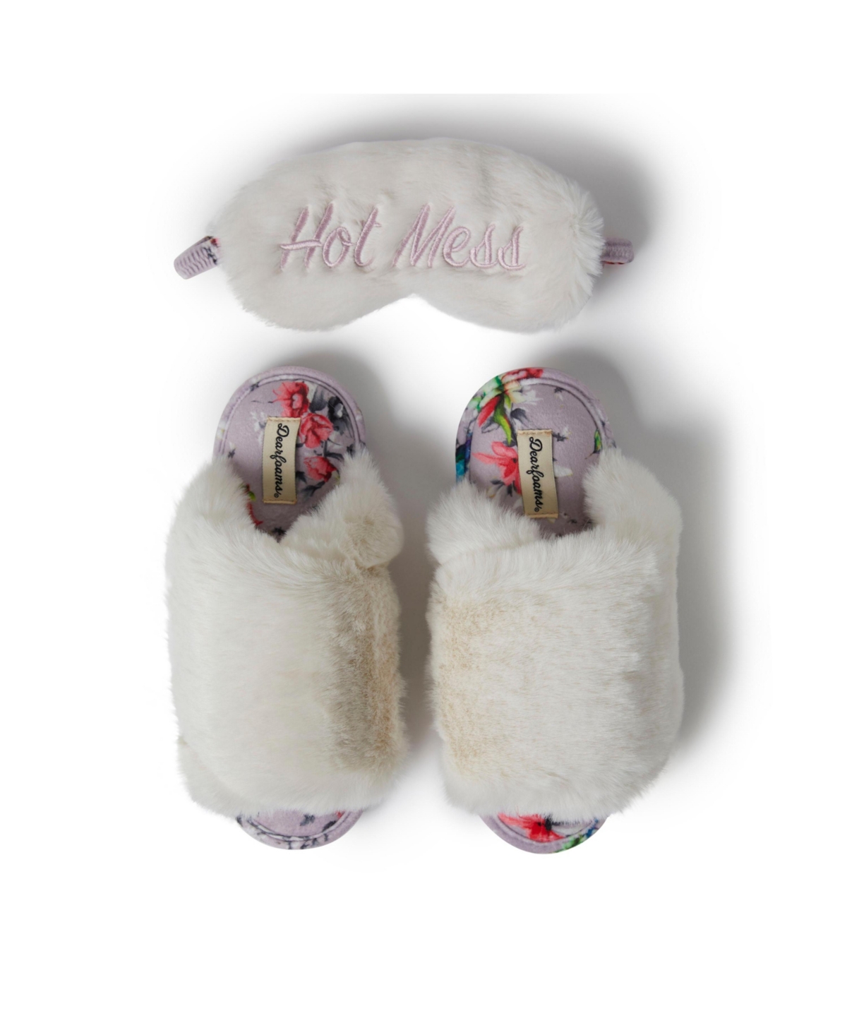Click here for Dearfoams Womens Louise Fuzzy Cross Band Slide Sli... prices
