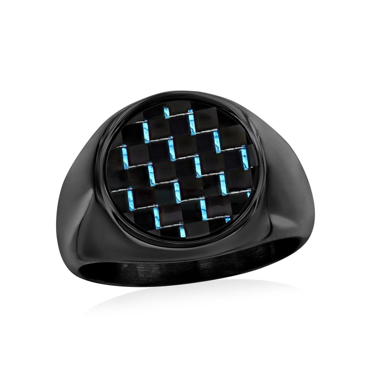 Click here for Stainless Steel  Blue Carbon Fiber Ring - Black Pl... prices