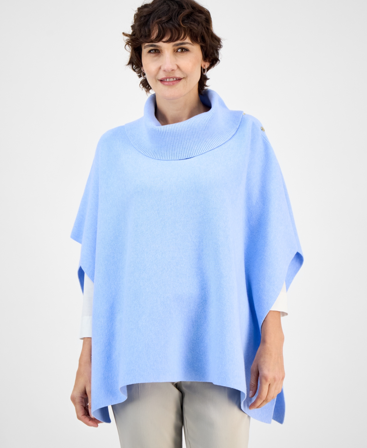 Jm Collection Womens Cowl-Neck Button-Detail Poncho  Macys Exclusive - Open Air
