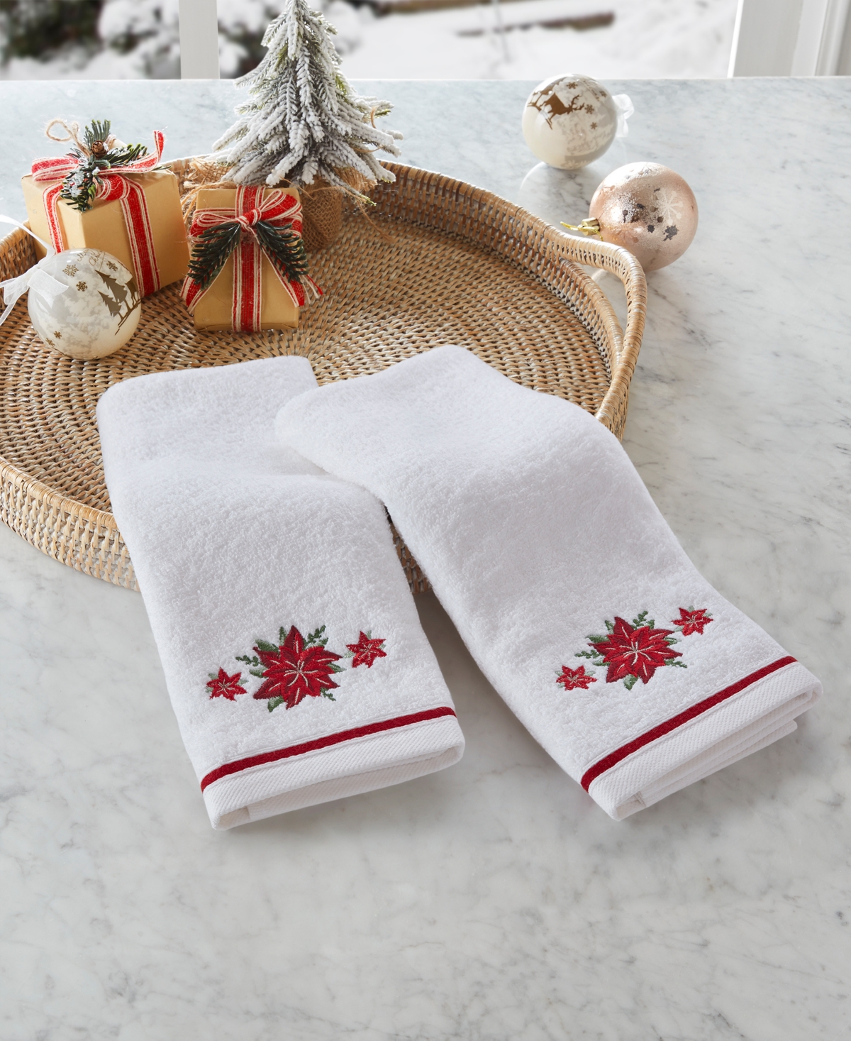Click here for Decor Studio Holiday Poinsettias Turkish Cotton 2-... prices