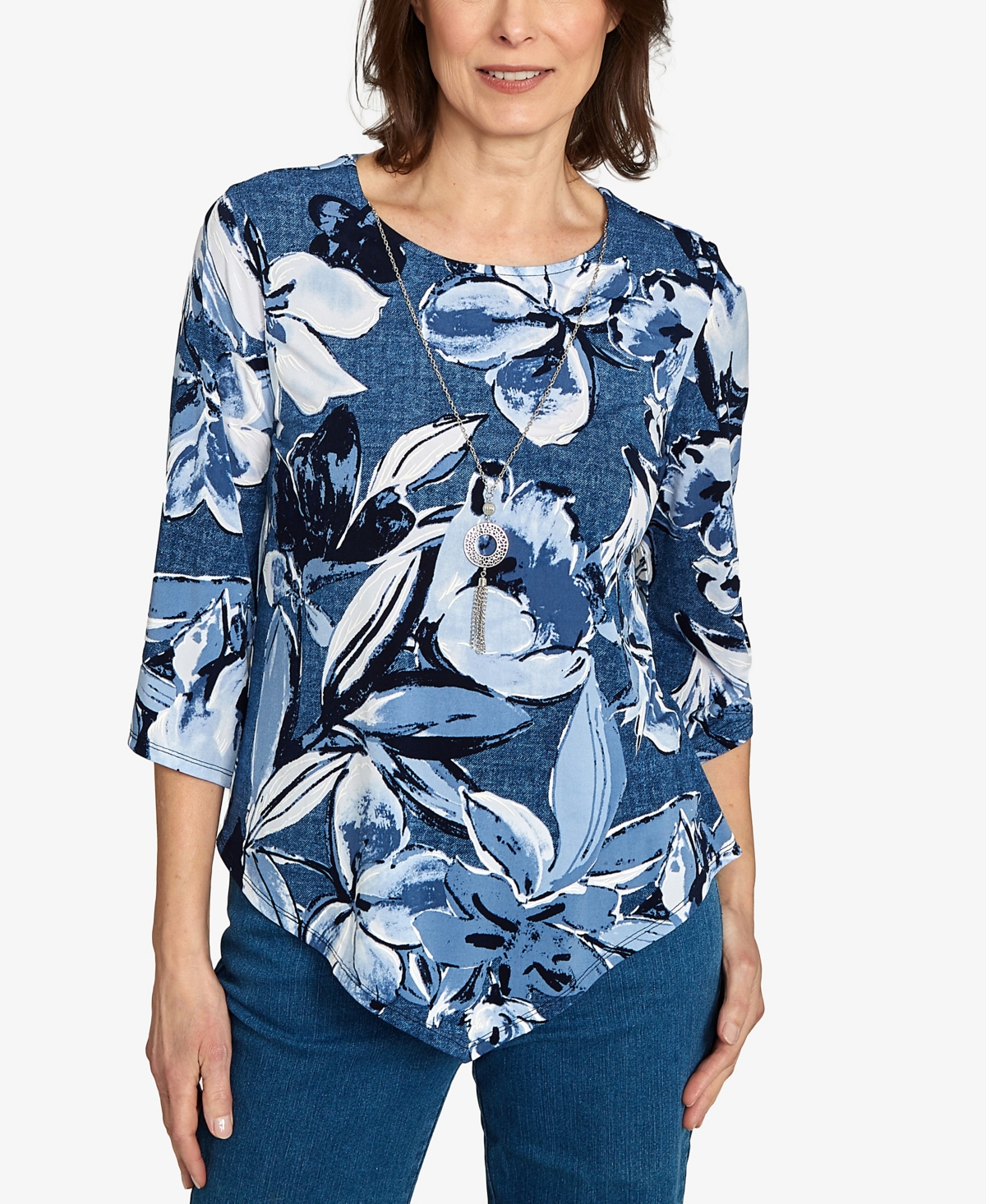 Click here for Alfred Dunner Womens Classic Puff Print Denim Flor... prices