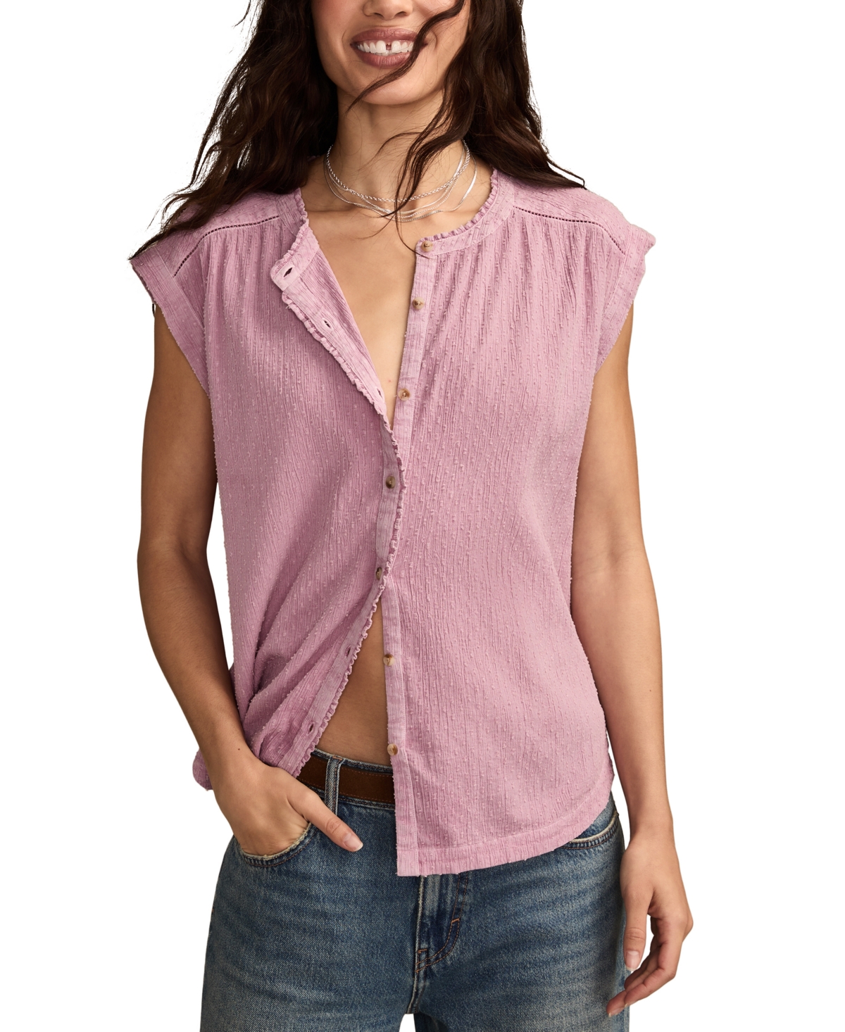 Click here for Lucky Brand Womens Dolman Ruffle Button Down Top -... prices