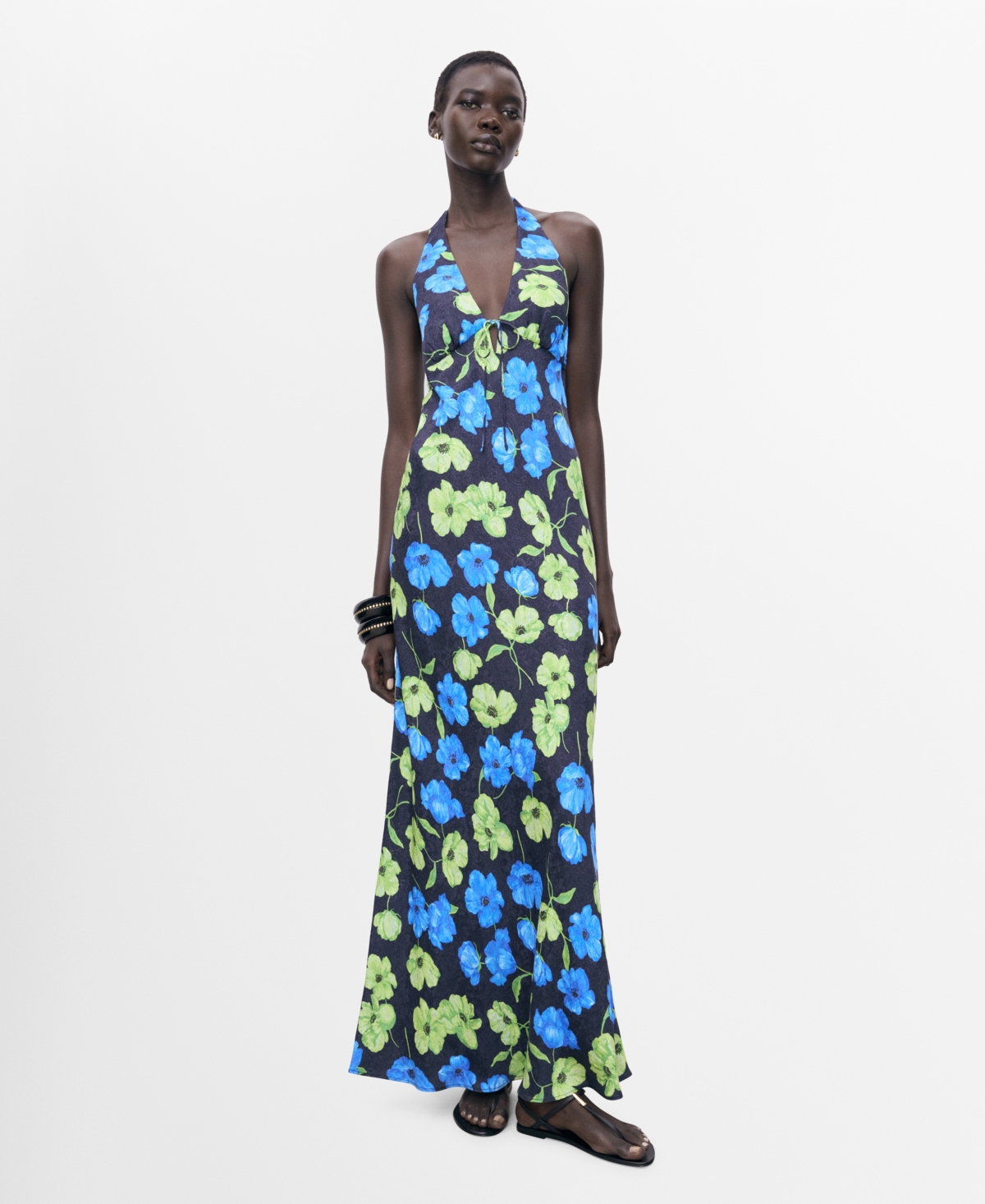 Click here for Mango Womens Long Floral-Print Dress - Black prices