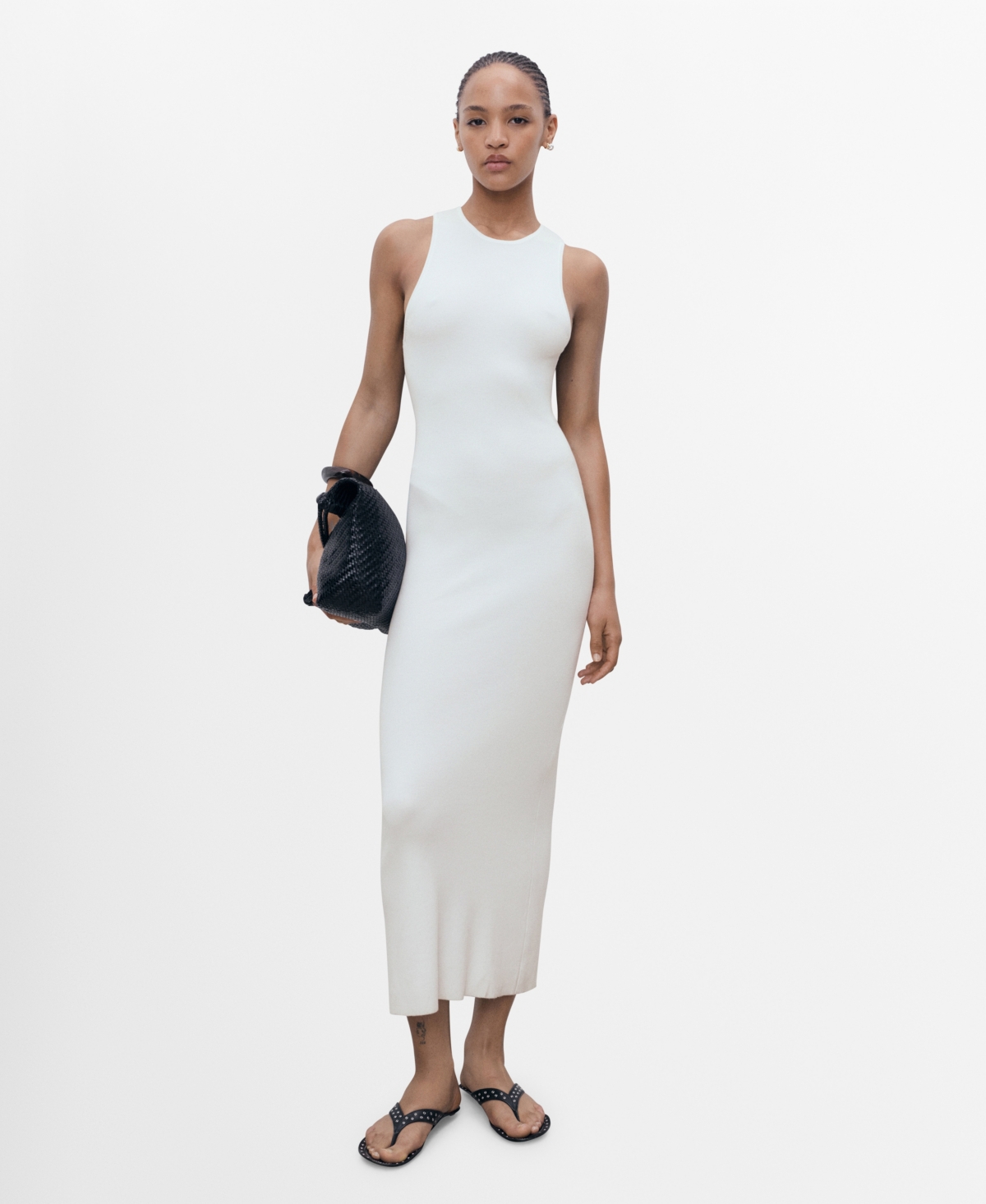 Click here for Mango Womens Halter-Neck Knitted Dress - White prices