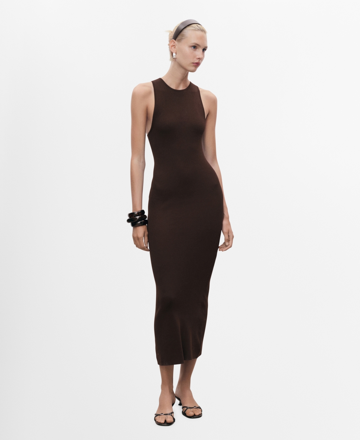 Click here for Mango Womens Halter-Neck Knitted Dress - Chocolate prices