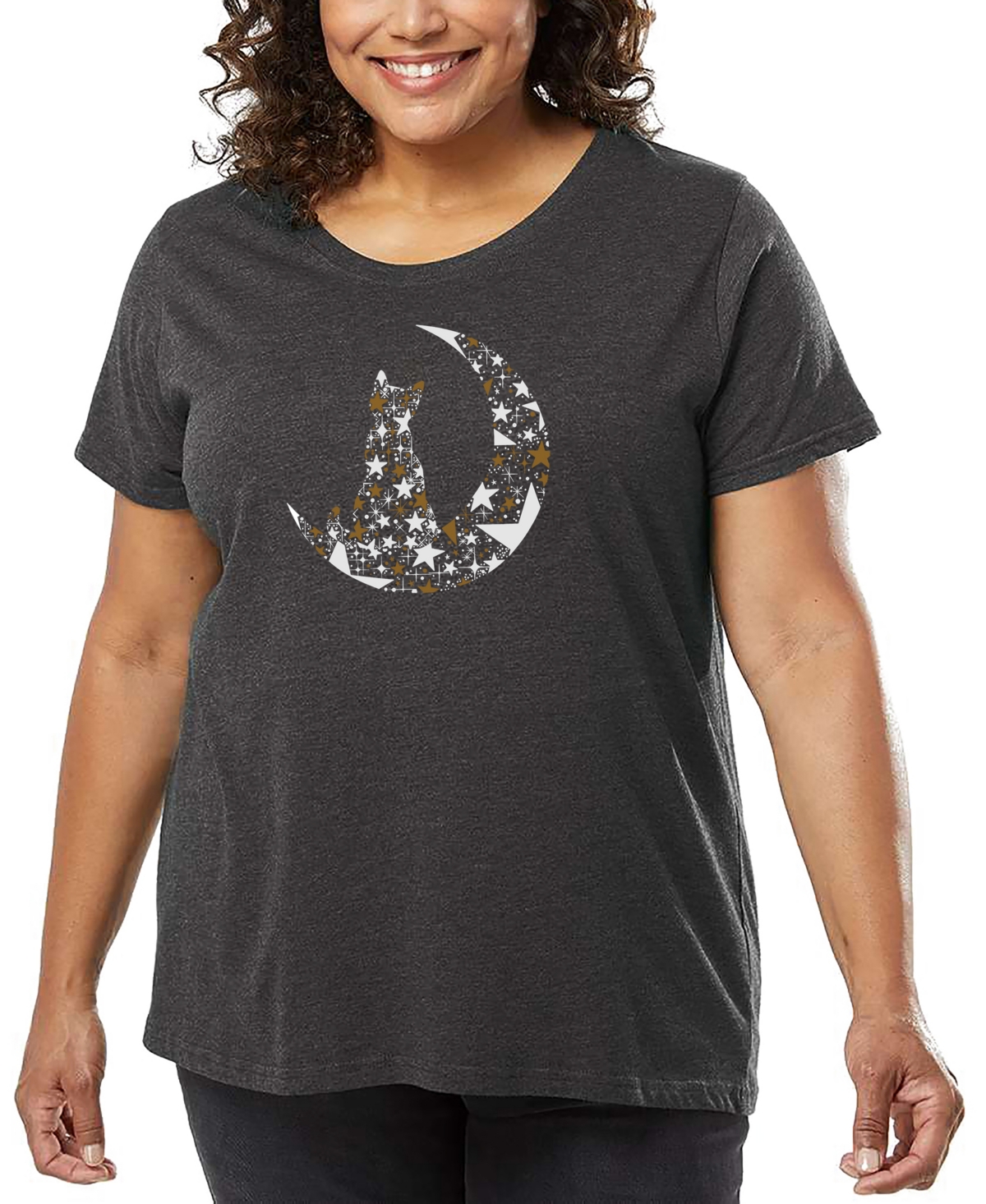 Click here for La Pop Art Plus Size Cat Sitting On Moon Art T-Shi... prices