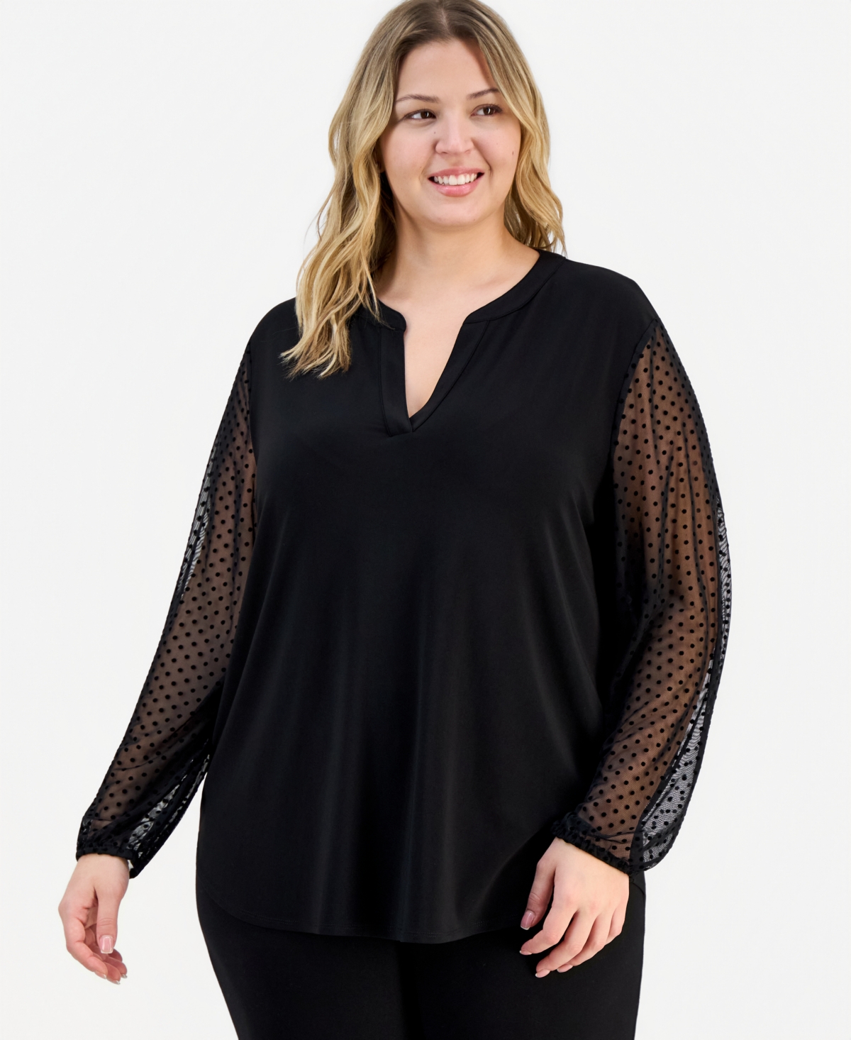 Click here for Kasper Plus Size Split-Neck Long-Sleeve Tunic - Bl... prices