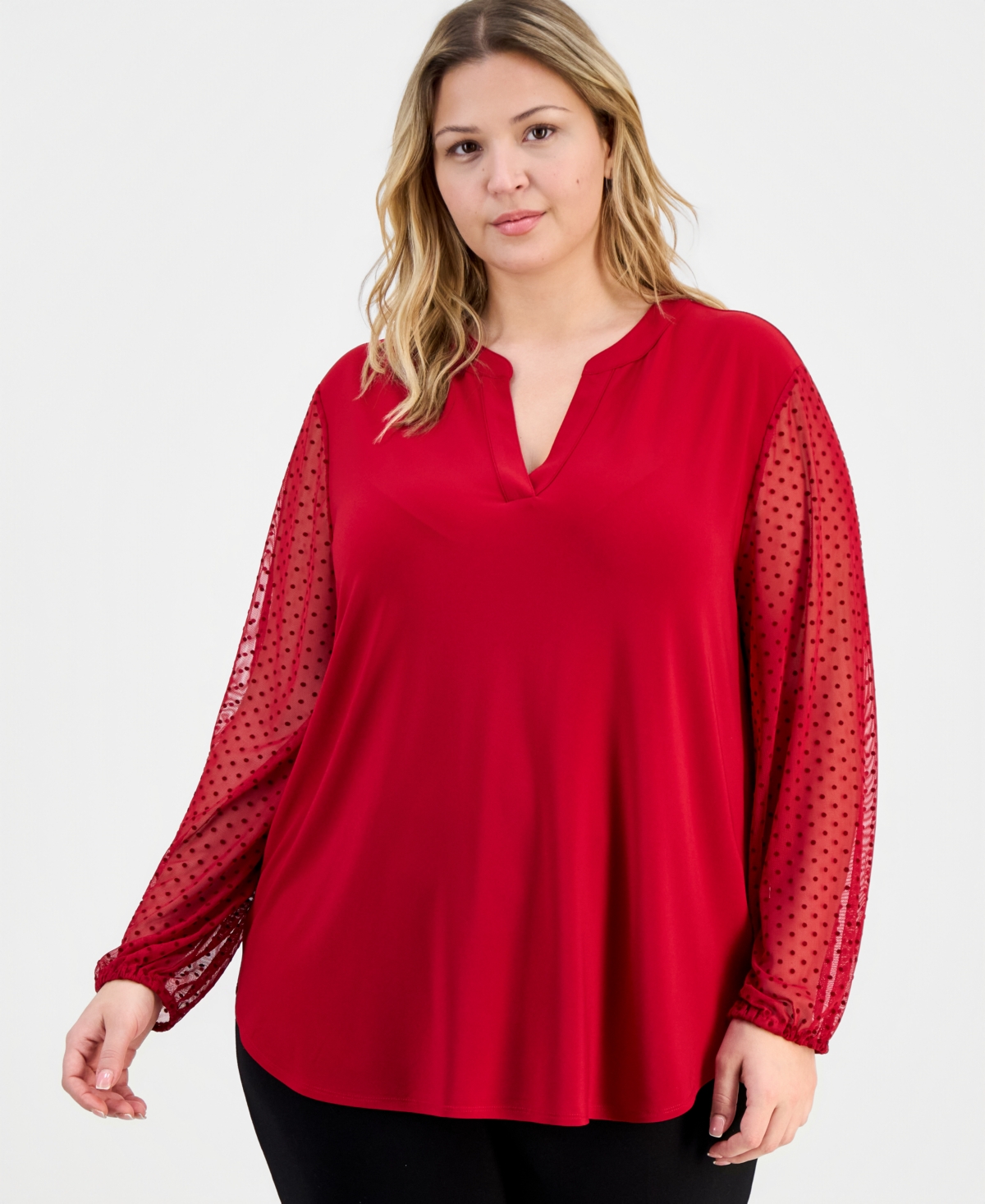 Click here for Kasper Plus Size Split-Neck Long-Sleeve Tunic - Fi... prices