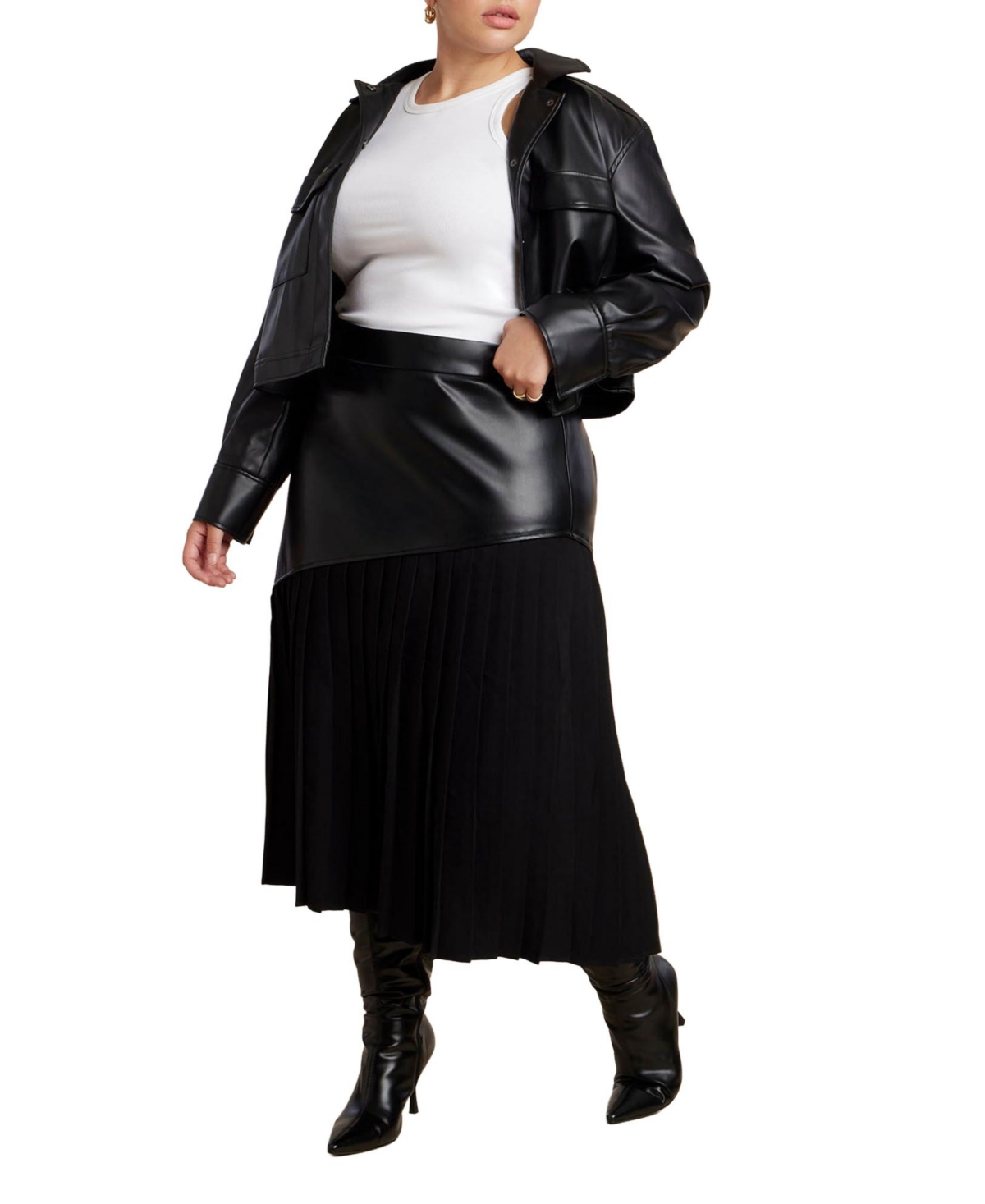 Click here for Eloquii Womens Plus Size Mixed Media Pleated Skirt... prices