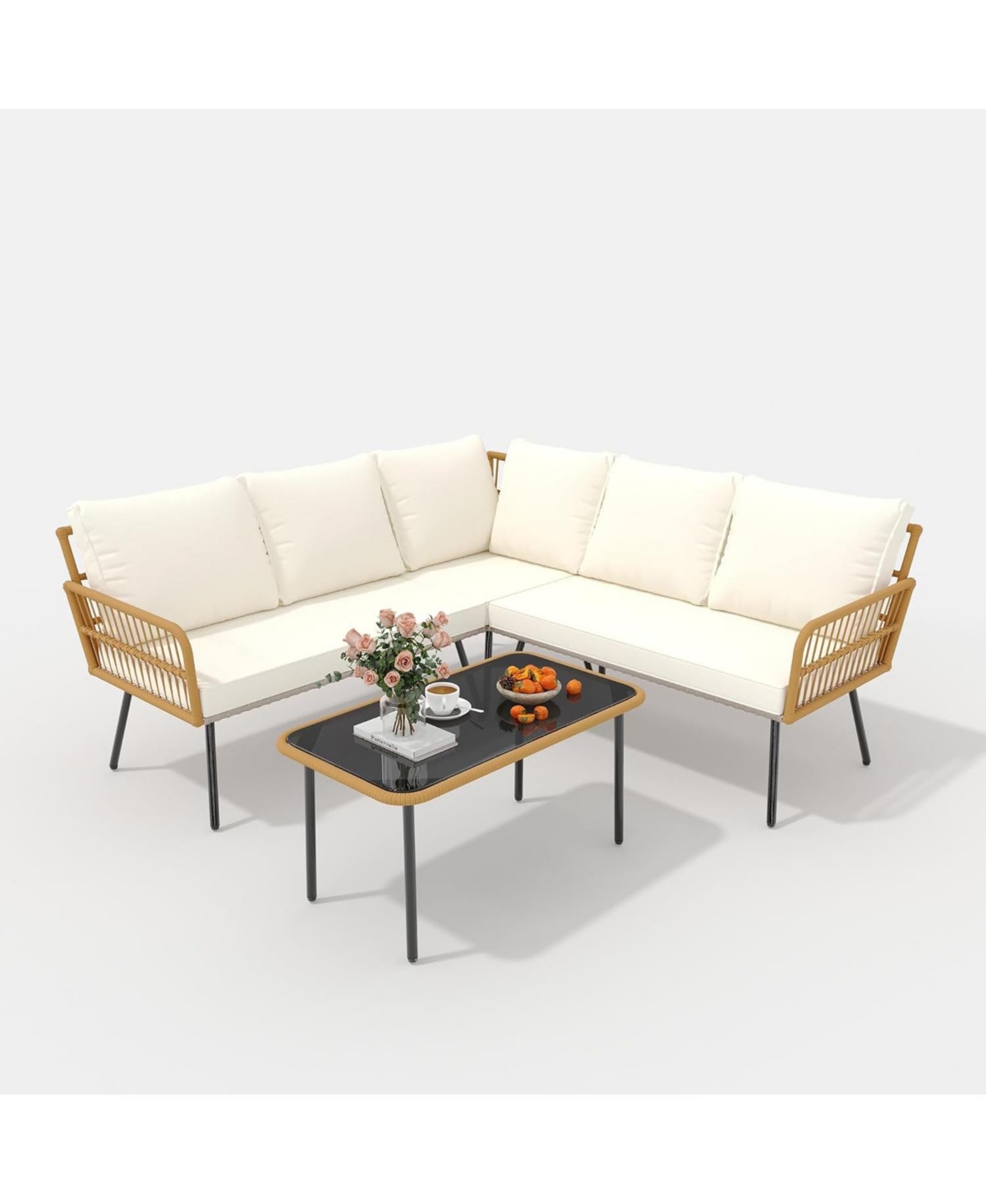 Click here for gaomon 4 Pieces Beige Boho Rattan Patio Furniture... prices