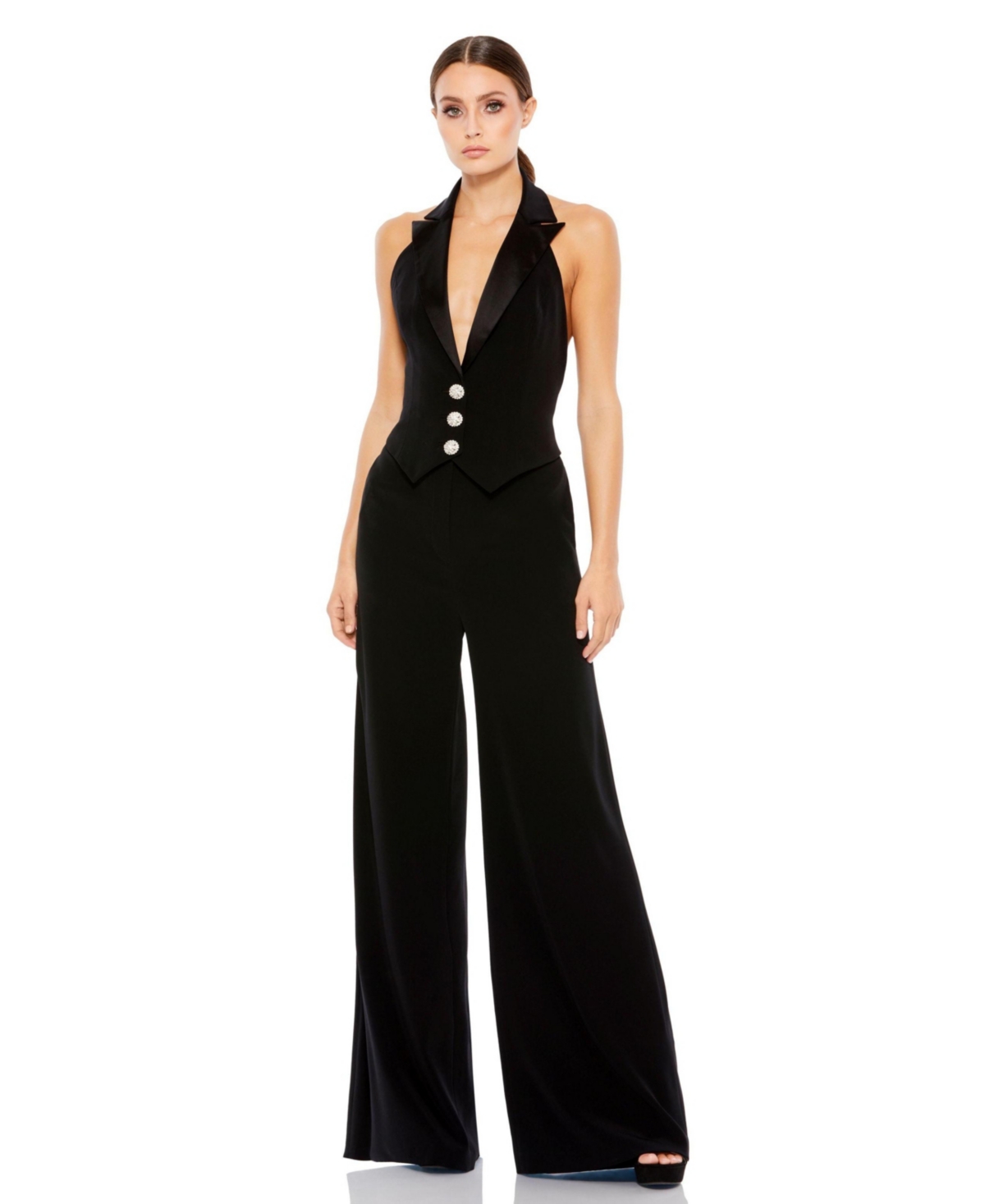 Click here for Mac Duggal Womens Black Tuxedo Halter Jumpsuit - J... prices