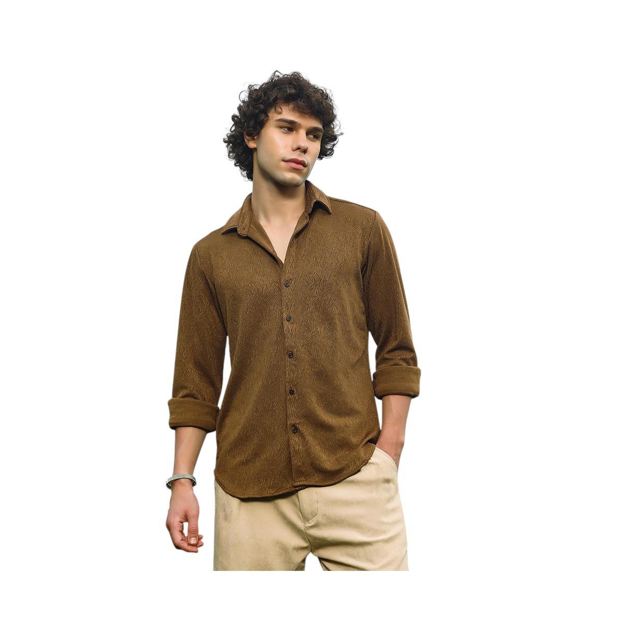 Click here for Campus Sutra Mens Crimp-Tactile Shirt - Brown prices