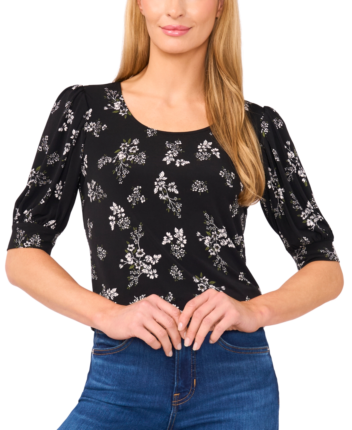 Click here for CeCe Womens Floral Crewneck Short-Sleeve Top - Ric... prices
