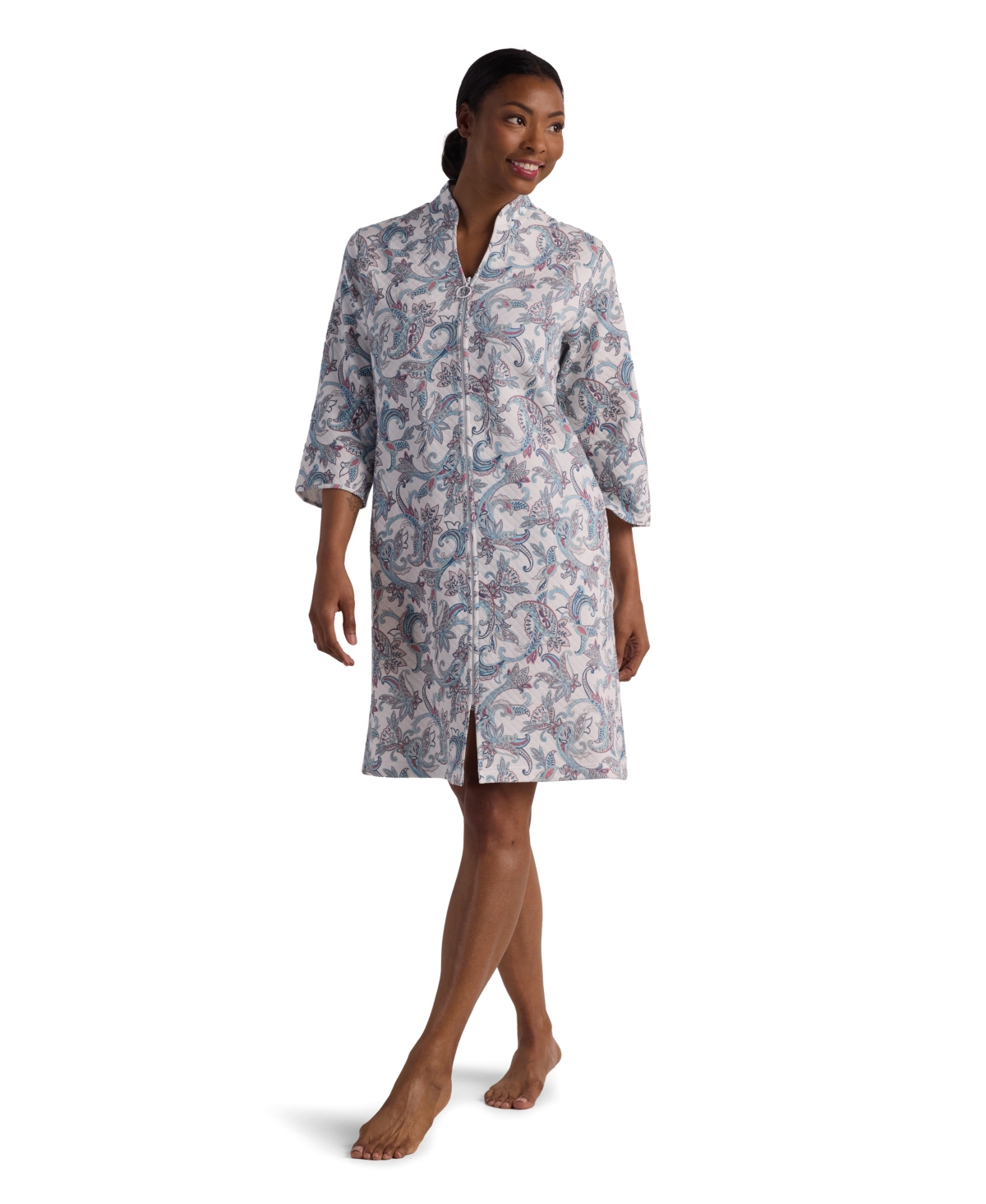 Click here for Miss Elaine Womens 3/4-Sleeve Printed Short Zip Ro... prices