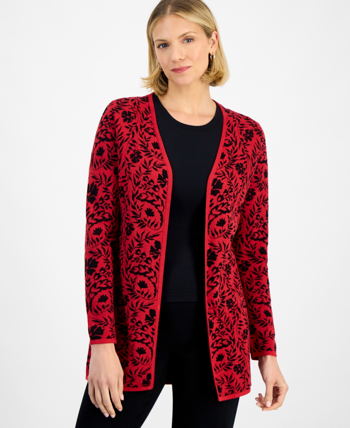 Click here for Jm Collection Womens Printed Open-Front Cardigan... prices