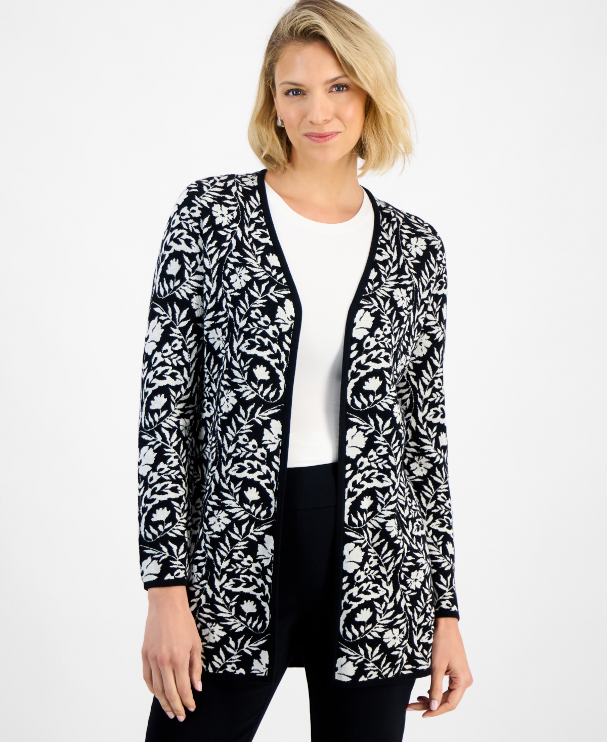 Click here for Jm Collection Womens Printed Open-Front Cardigan... prices