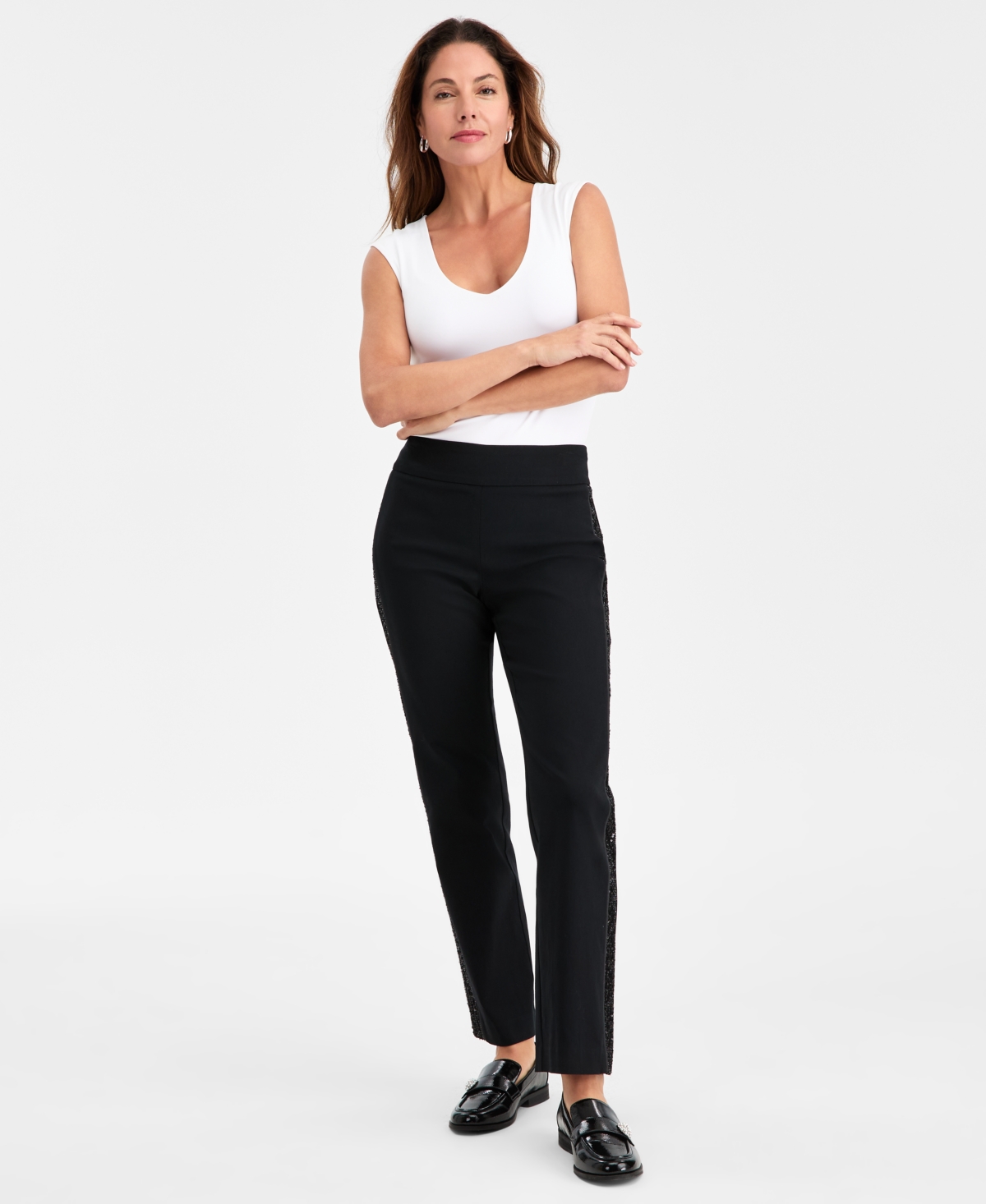 Click here for Jm Collection Womens Side-Sequin Cambridge Pants... prices