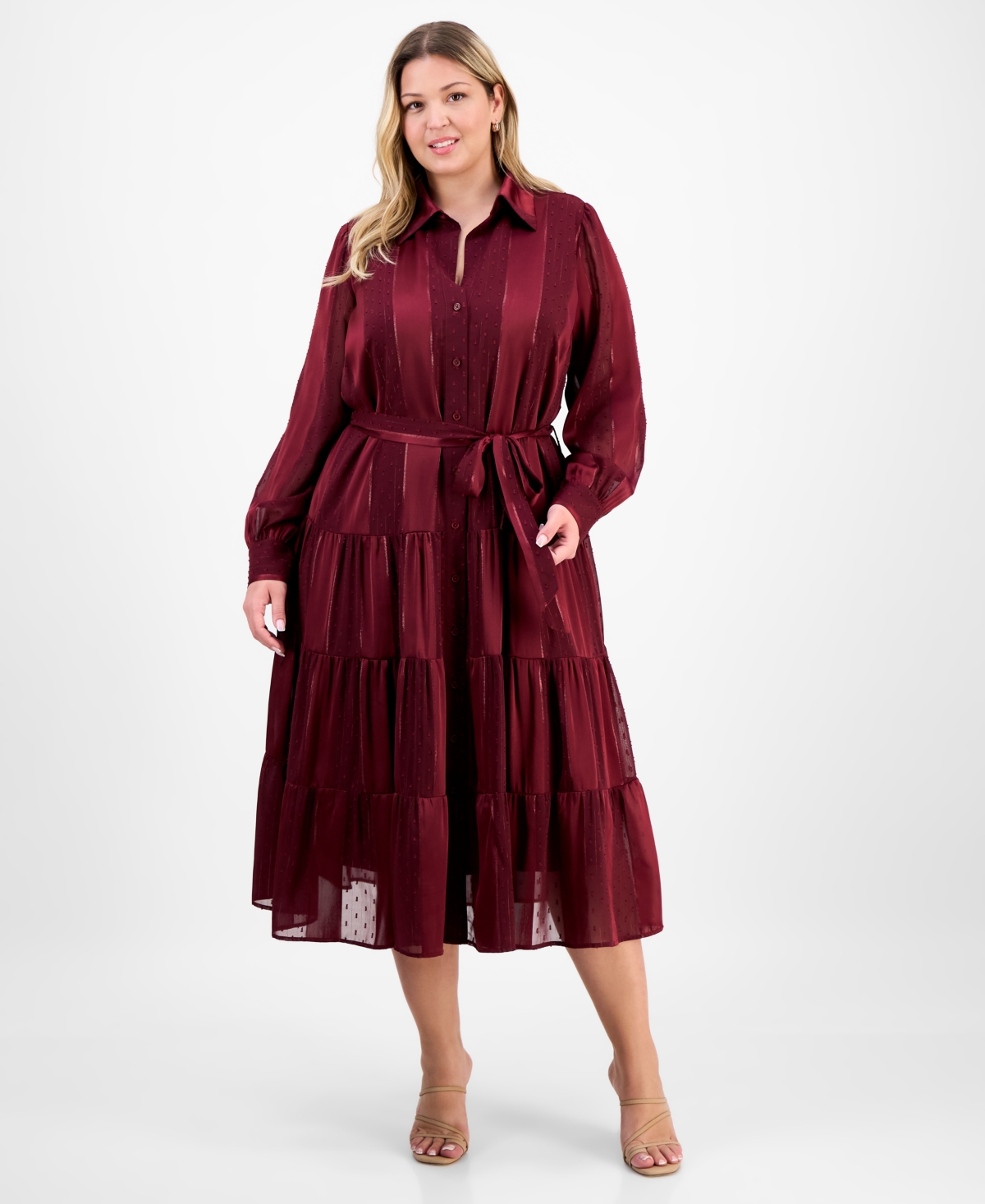 Click here for Robbie Bee Plus Size Long-Sleeve Satin Stripe Shir... prices