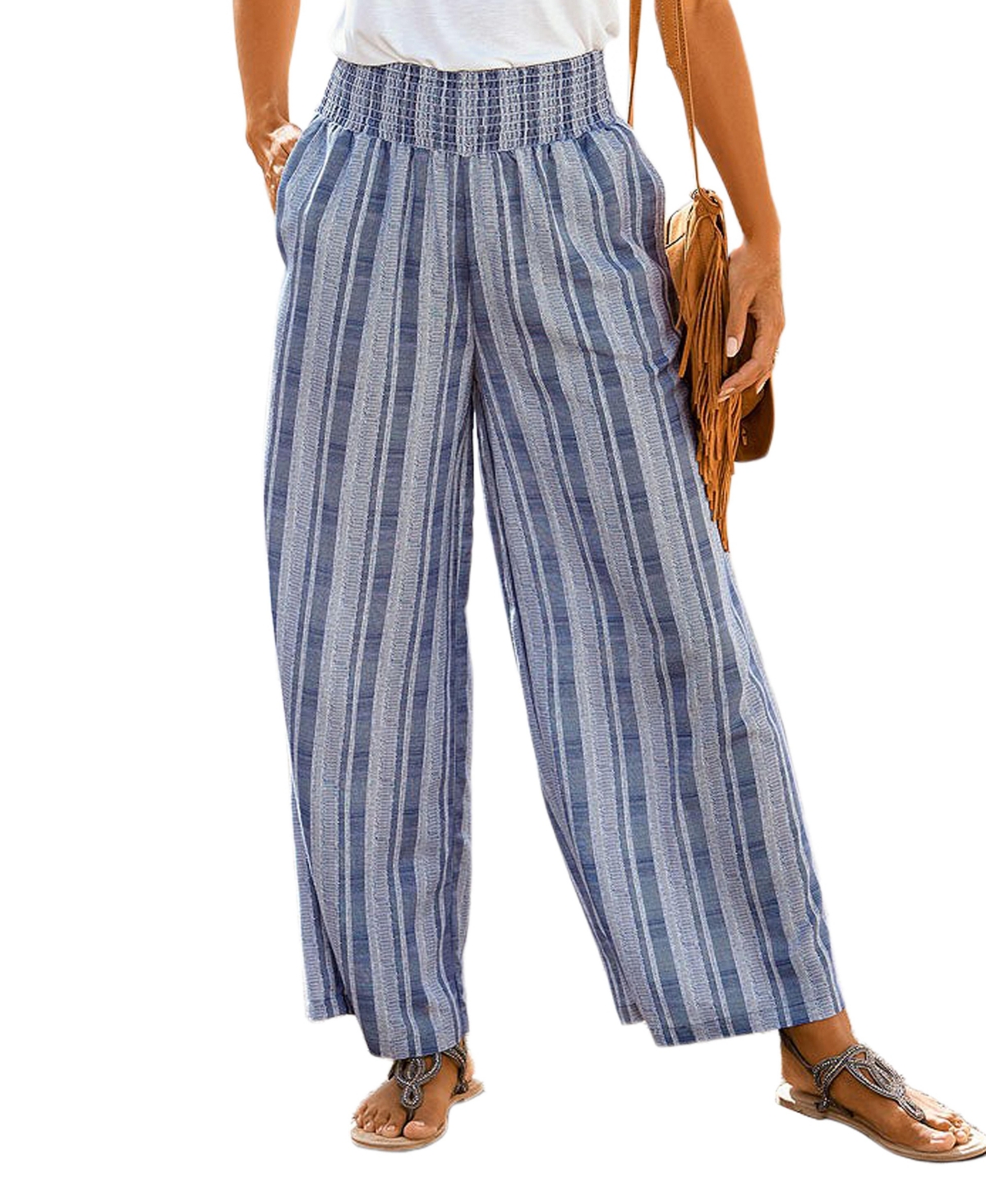 Click here for Lascana Womens Striped Wide Leg Pants - Blue strip... prices