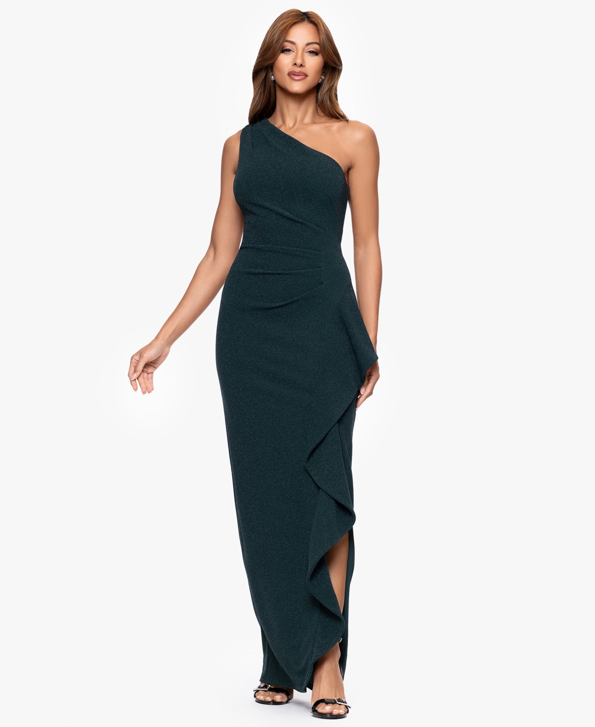 Click here for Xscape Womens Long One-Shoulder Ruffle Dress - Pin... prices