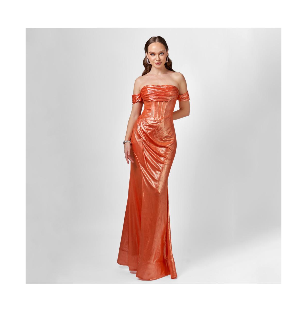 Click here for Bariano Womens Bridie Corset Drape Gown - Orange prices