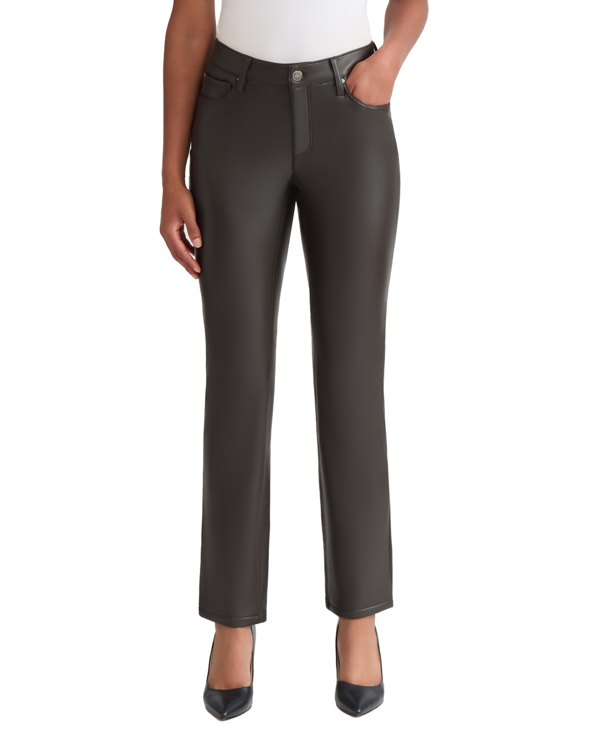 Click here for Jones New York Womens Faux Leather Fly Front Strai... prices