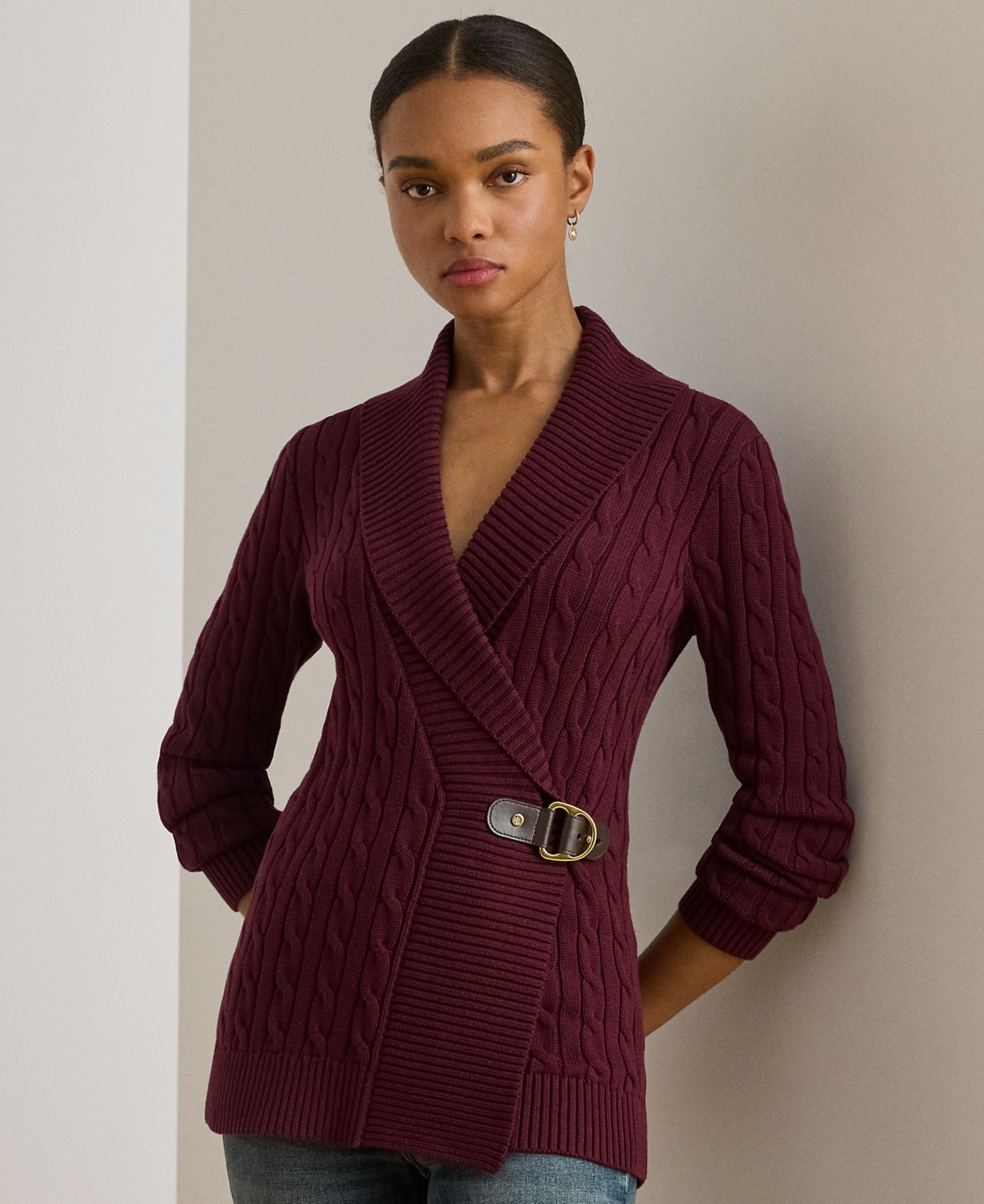 Click here for Lauren Ralph Lauren Petite Buckled Cotton Sweater... prices