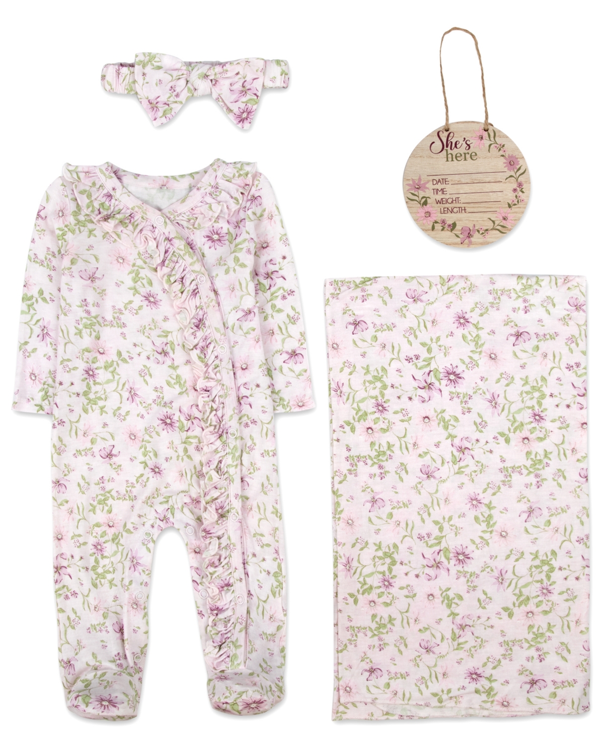 Click here for Baby Essentials Baby Girls 4-Piece Floral Layette... prices