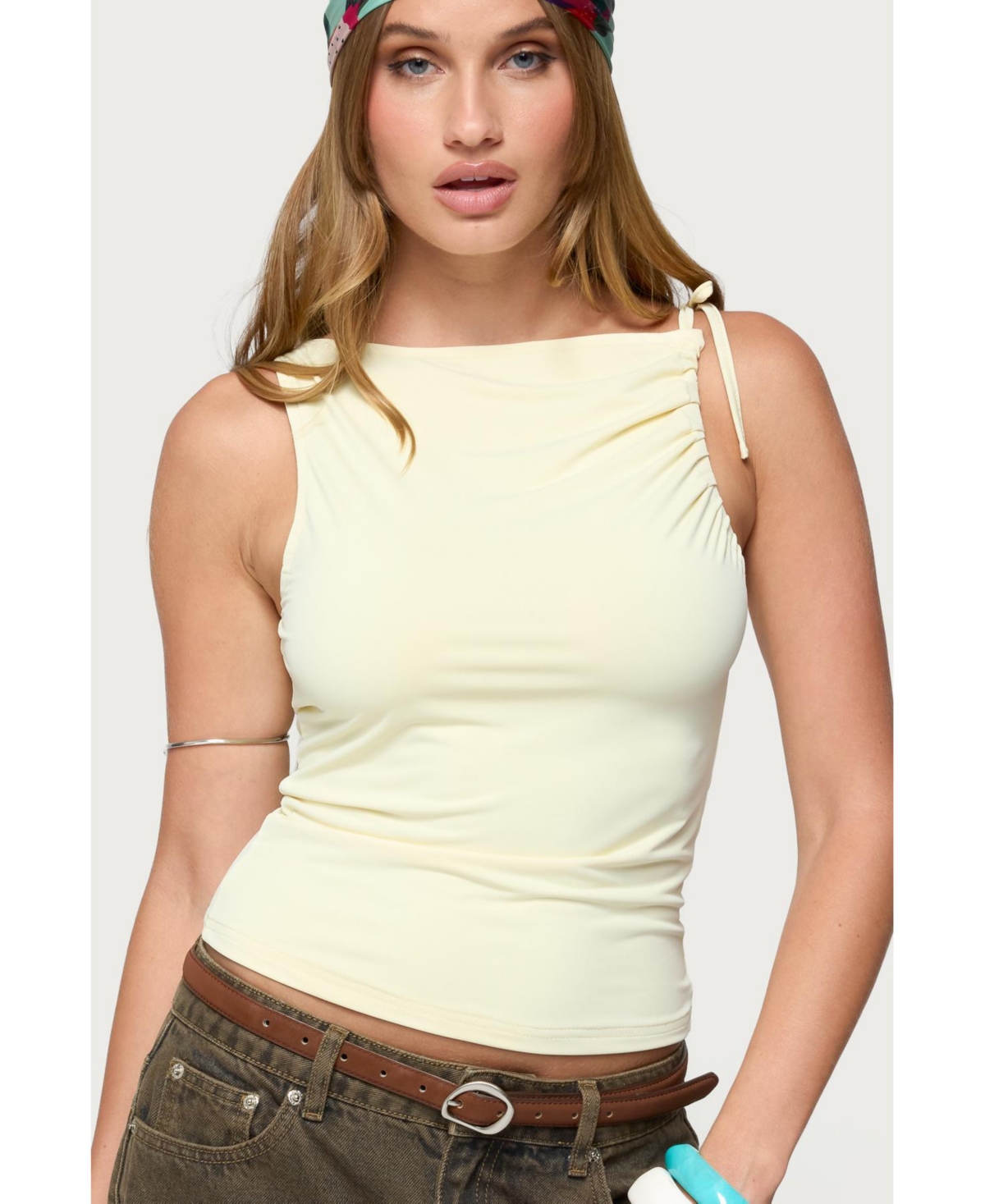 Click here for Edikted Womens Shanee Tie Shoulder Top - Yellow prices