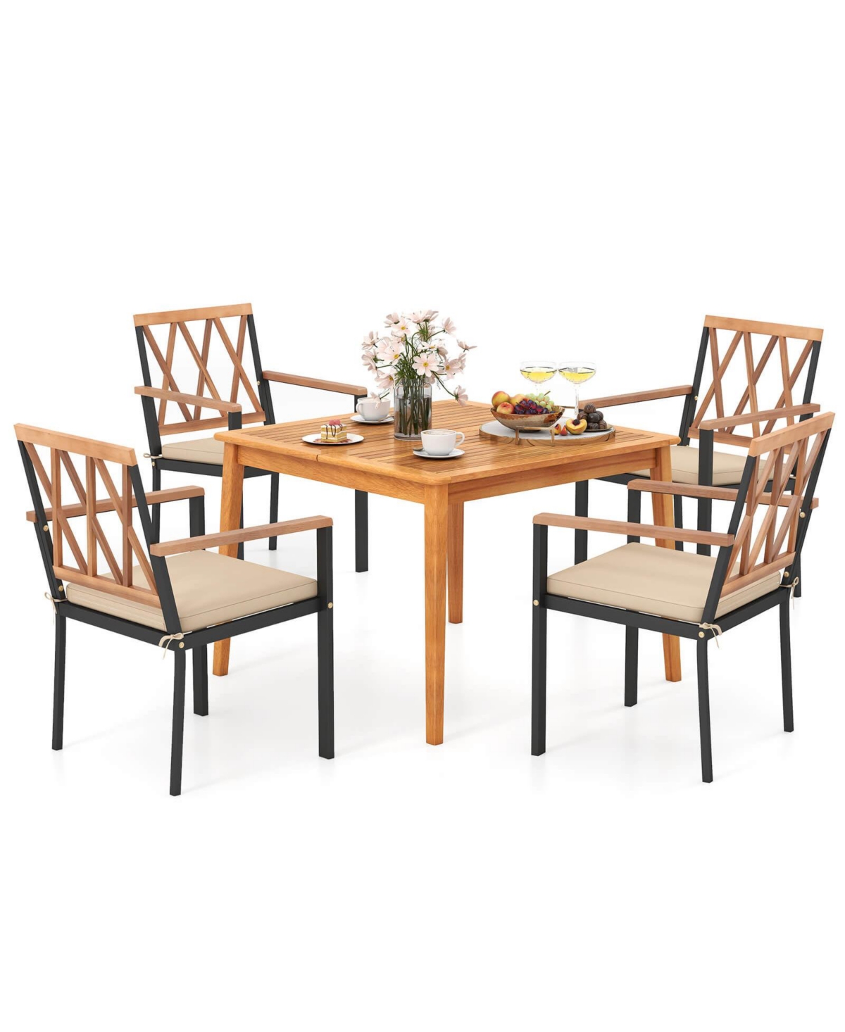 Click here for Gymax Set Of 5 Patio Acacia Wood Dining Set w/ Sof... prices