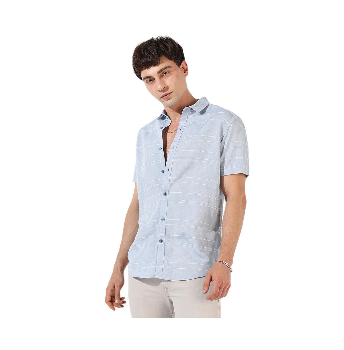 Click here for Campus Sutra Mens Light Blue Textured Regular Fit... prices