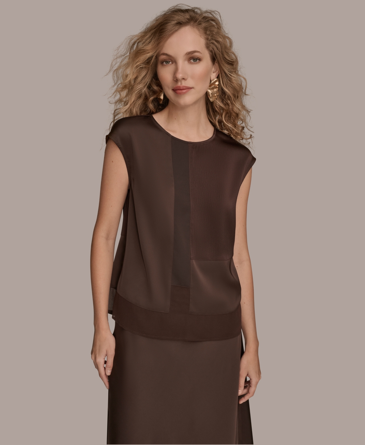 Click here for Donna Karan New York Womens Mixed Media Cap Sleeve... prices