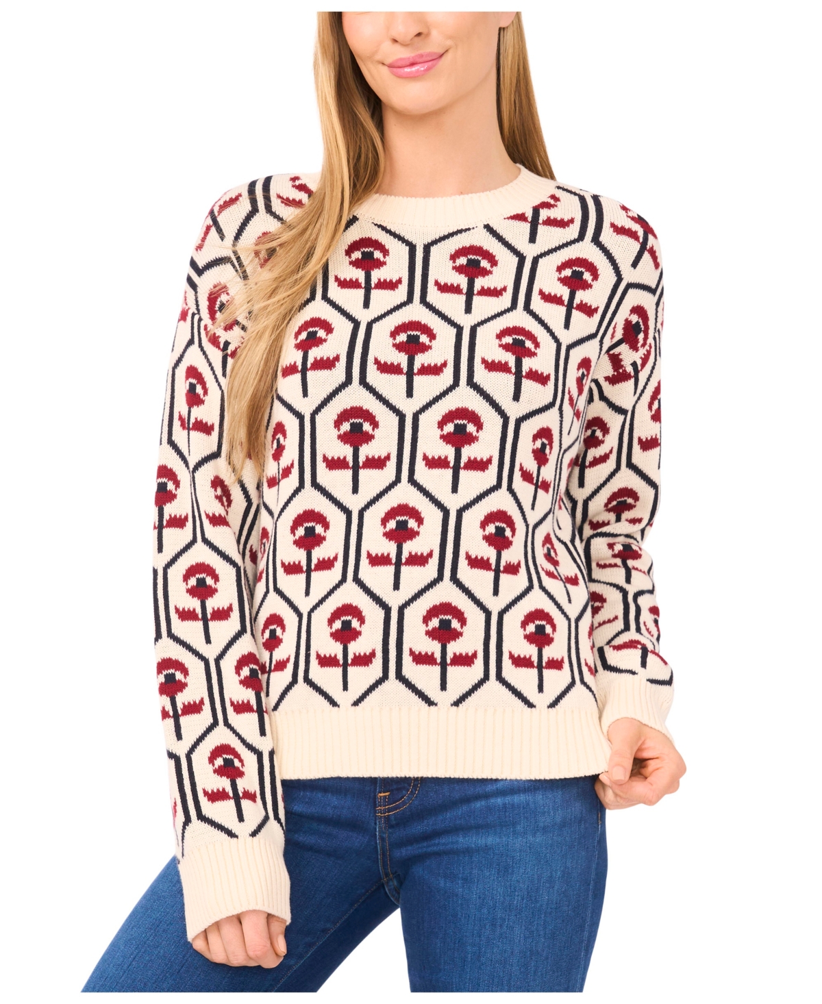 CeCe Flower Jacquard Sweater