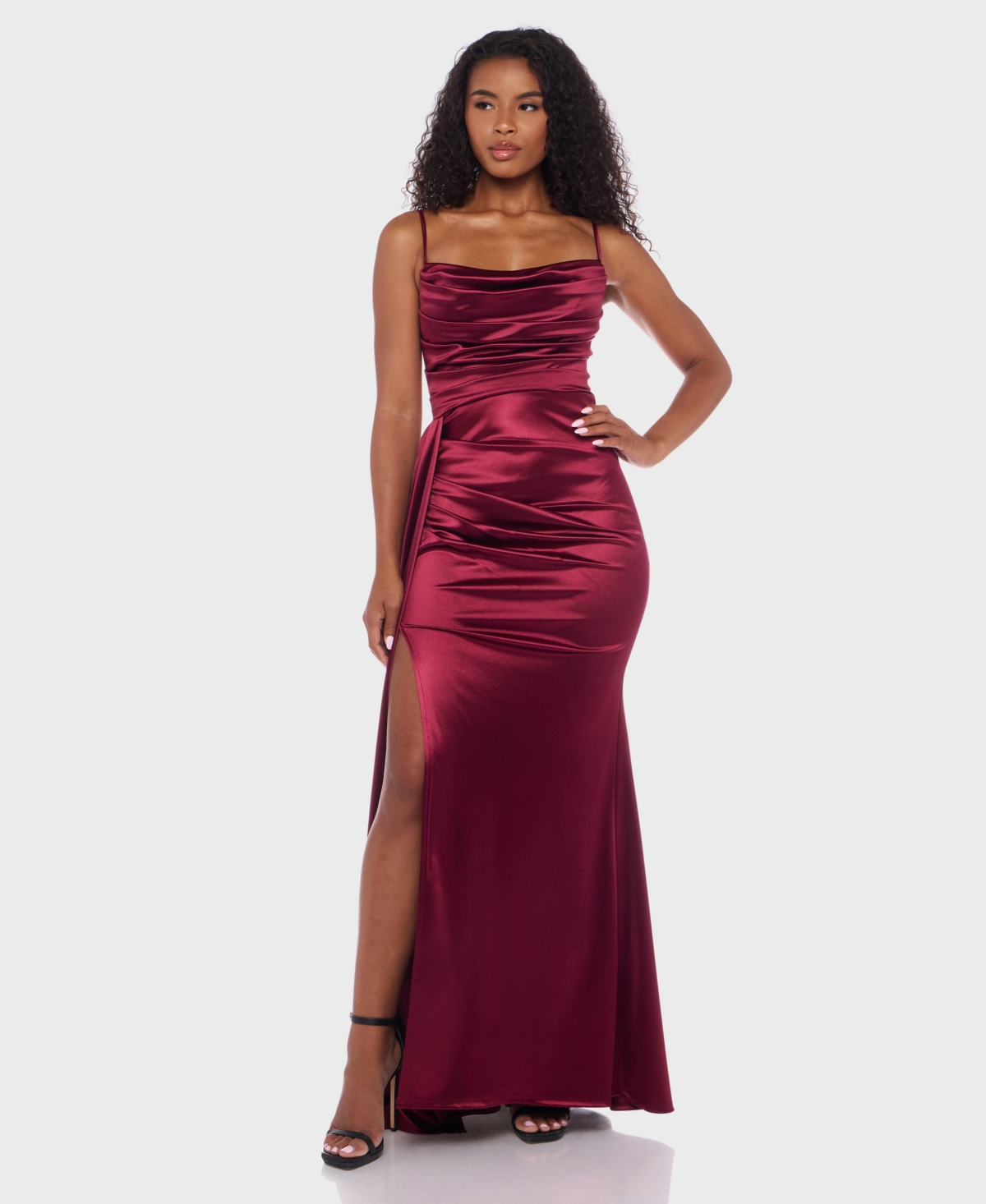 Click here for B Darlin Juniors Satin Cowlneck Gown - BURGUNDY prices