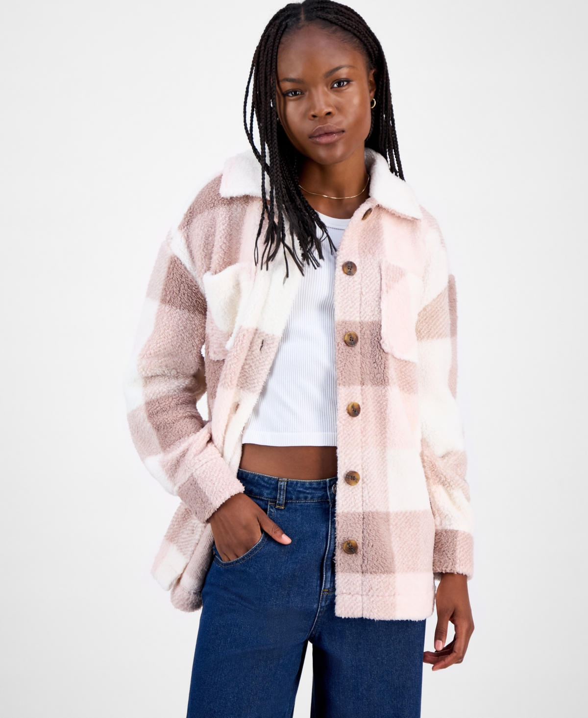 Click here for Hippie Rose Juniors Collared Long-Sleeve Plaid Sha... prices