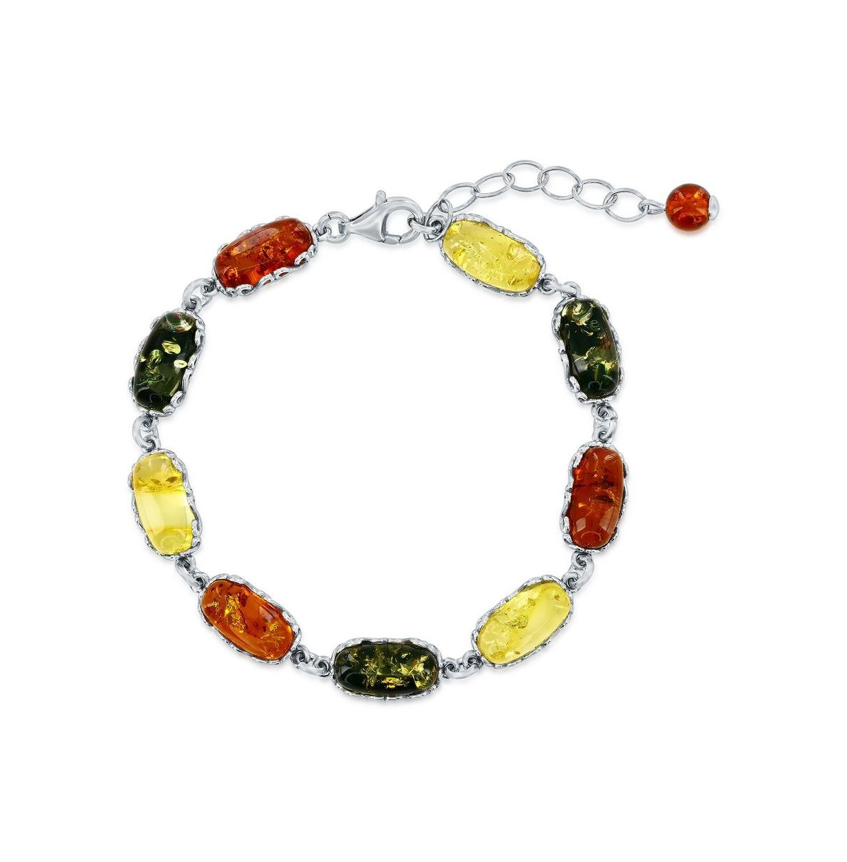 Click here for Sterling Silver  Multi-Color Oval Amber Bracelet -... prices