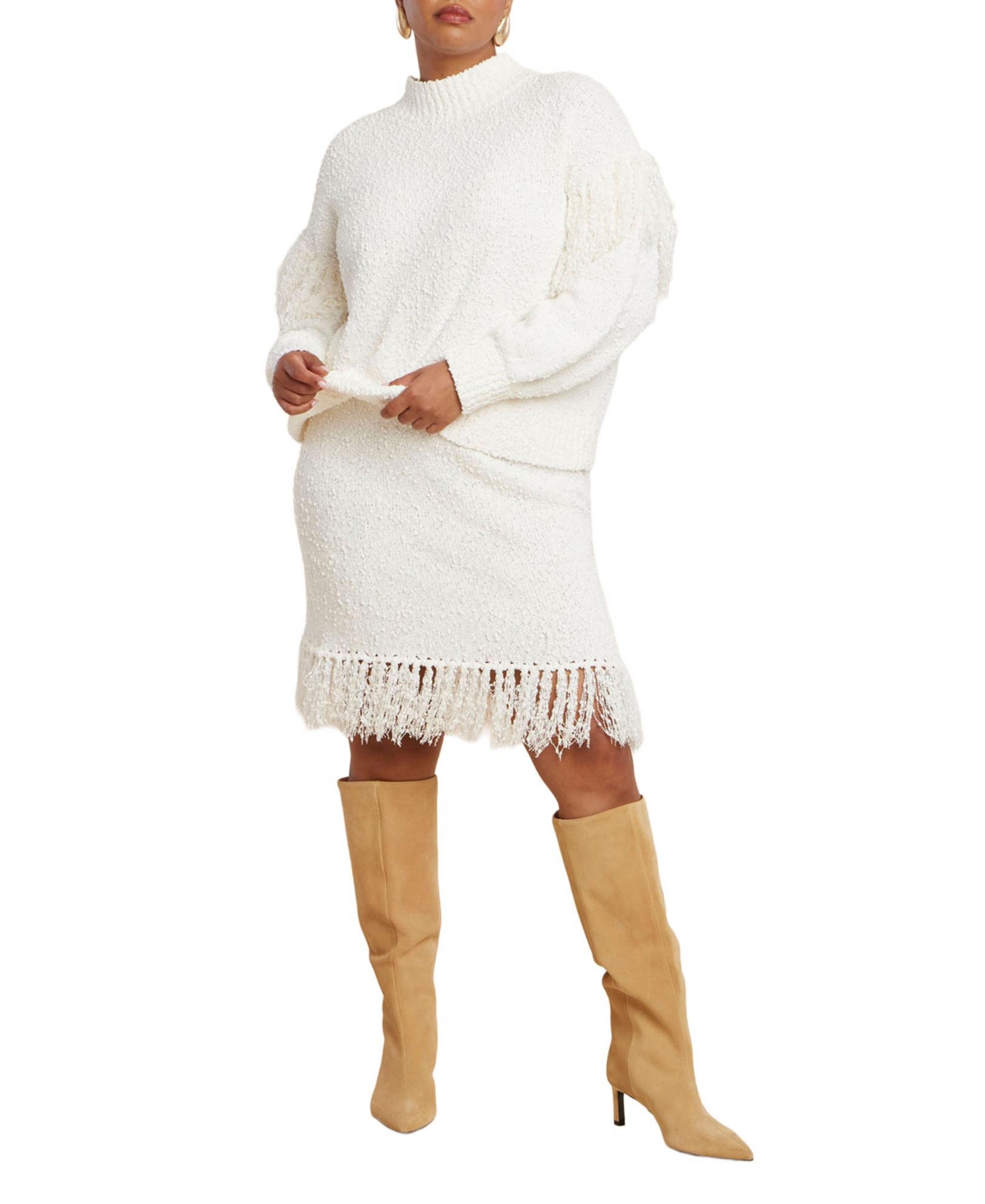 Click here for Eloquii Womens Looped Fringe Sweater Mini Skirt -... prices