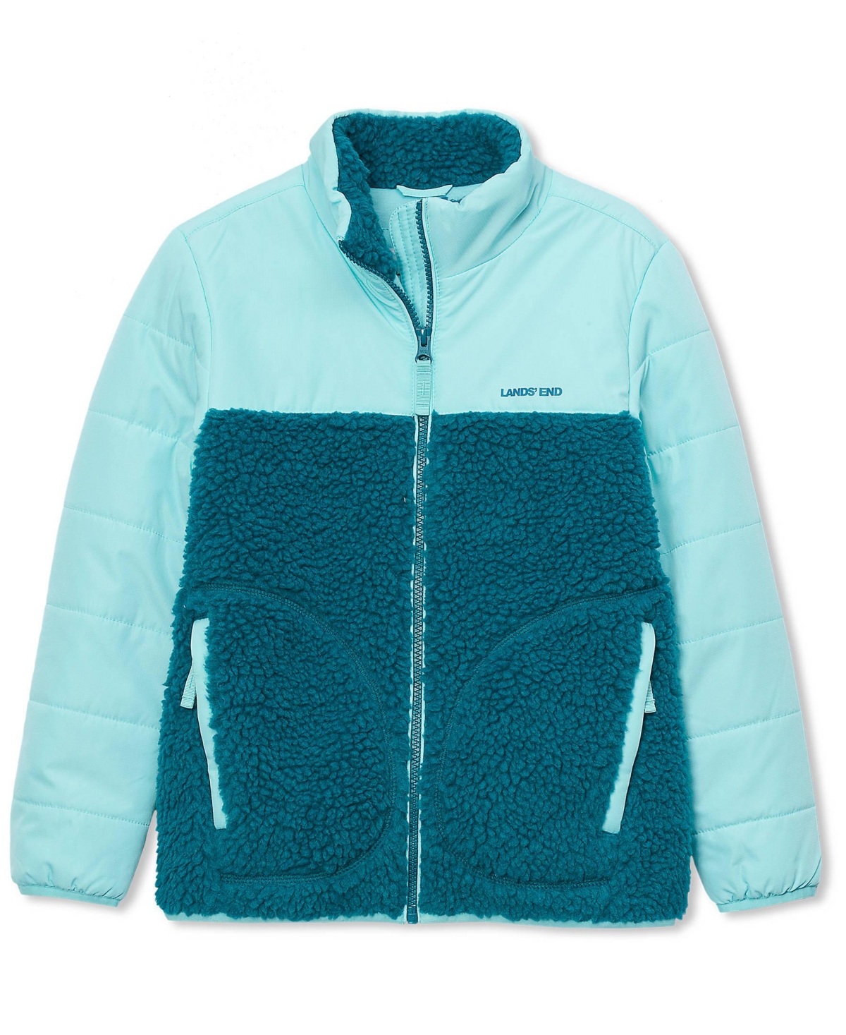 Lands End Kids Water Resistant Mixed Media Insulated Jacket - Blue aqua splash