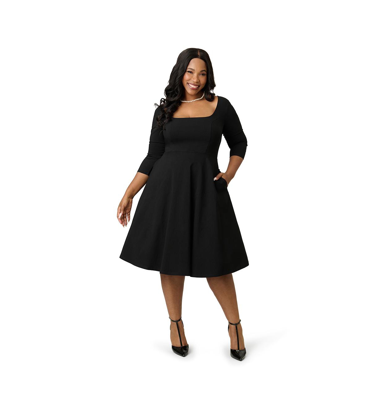 Click here for Unique Vintage Plus Size Square Neck Pleated Swing... prices