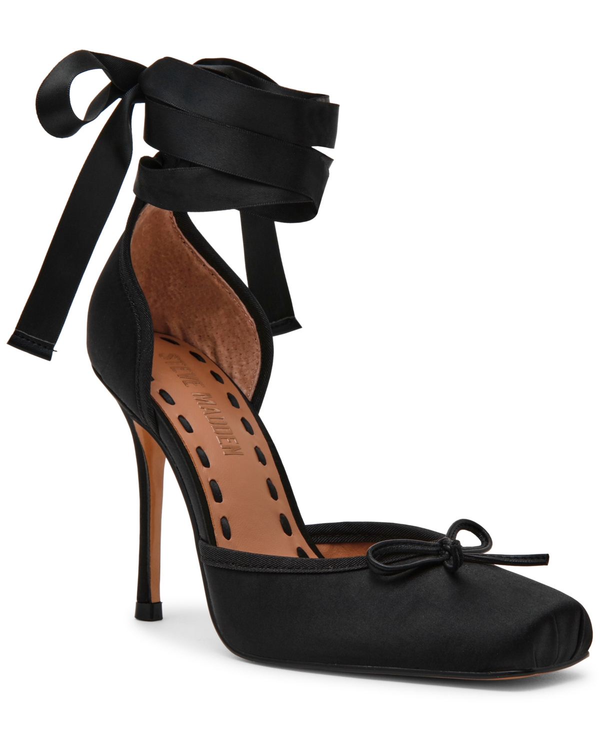 Steve Madden Womens Larina Lace-Up High-Heel Ballet Pumps - Black Satin