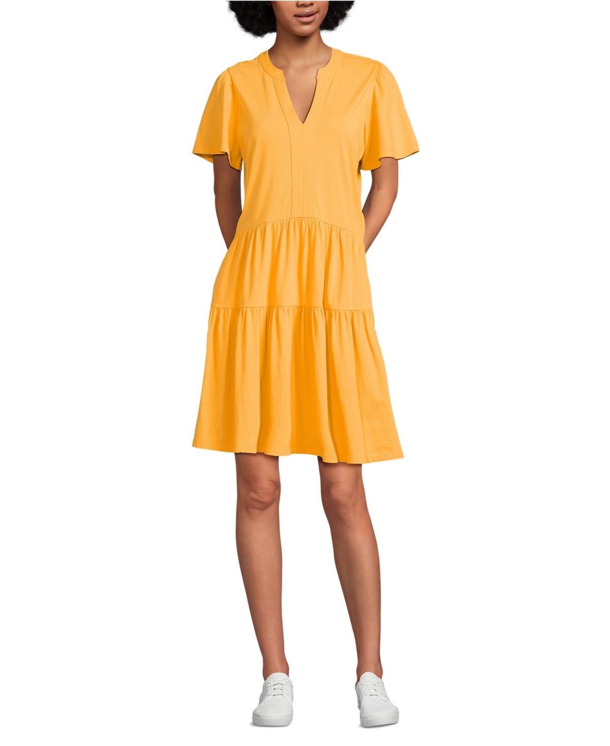 Click here for Lands End Womens Cotton Jersey Tiered Mini Dress -... prices